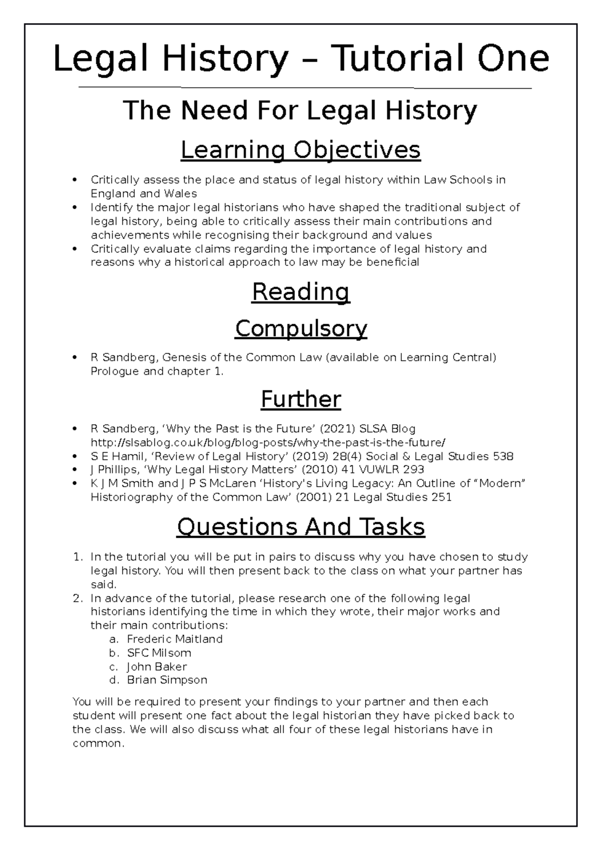 Legal History Seminar 1 - The Need For Legal History Learning ...