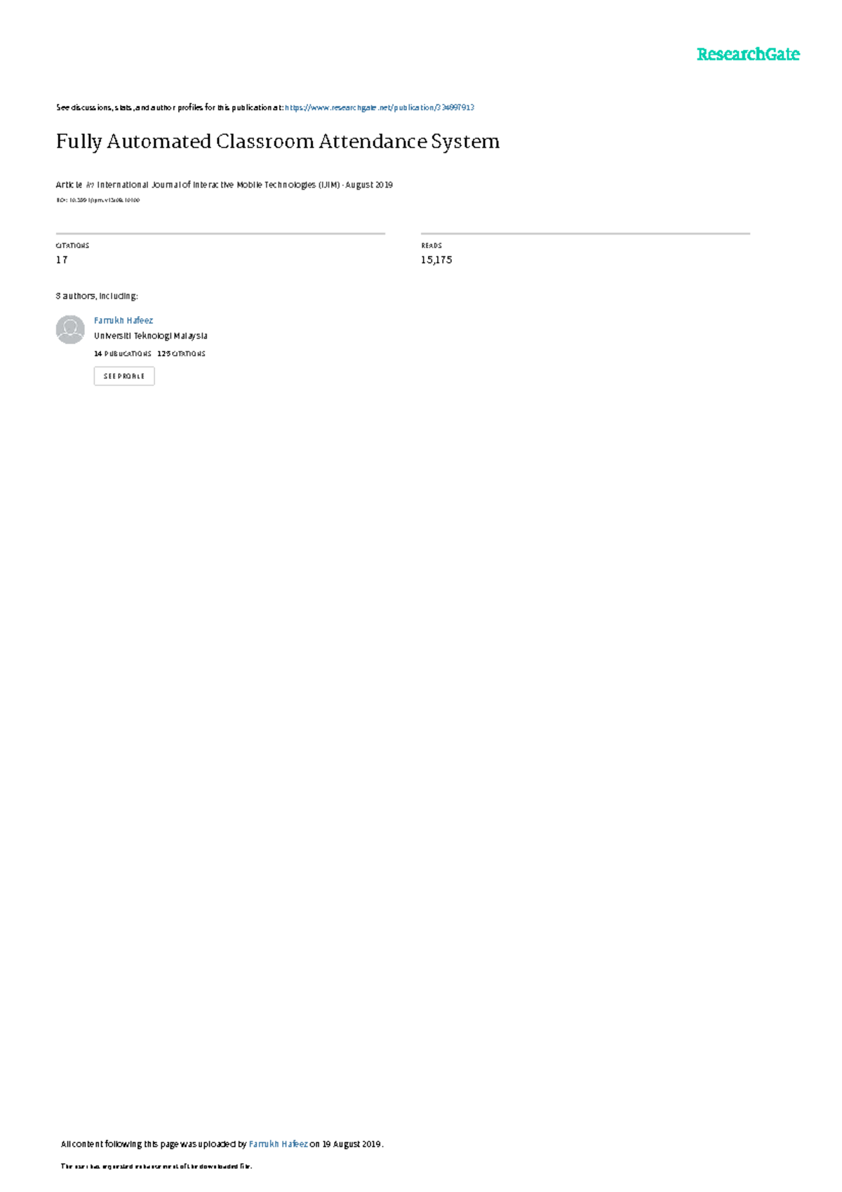 Fully Automated Classroom Attendance System - See discussions, stats ...