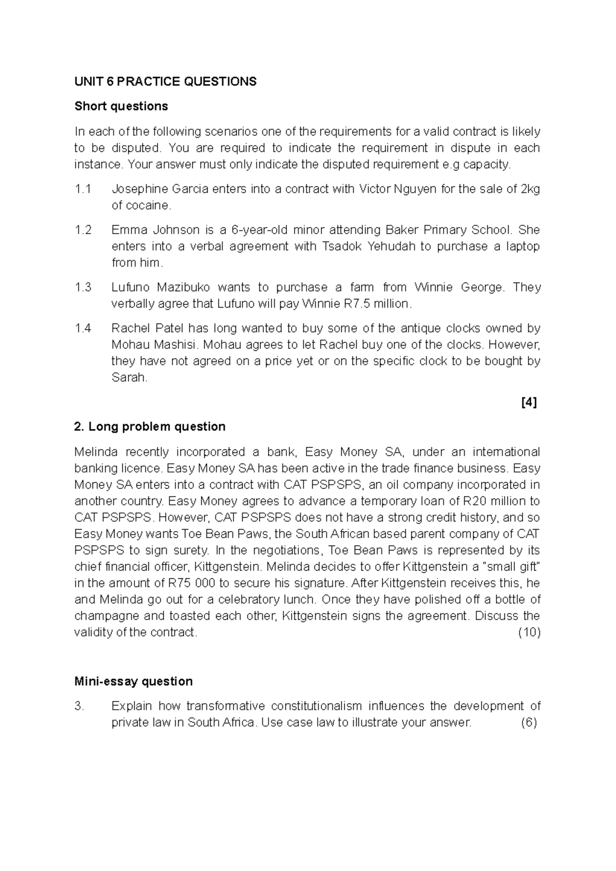 Unit 6 Practice Questions - 2024 - UNIT 6 PRACTICE QUESTIONS Short ...