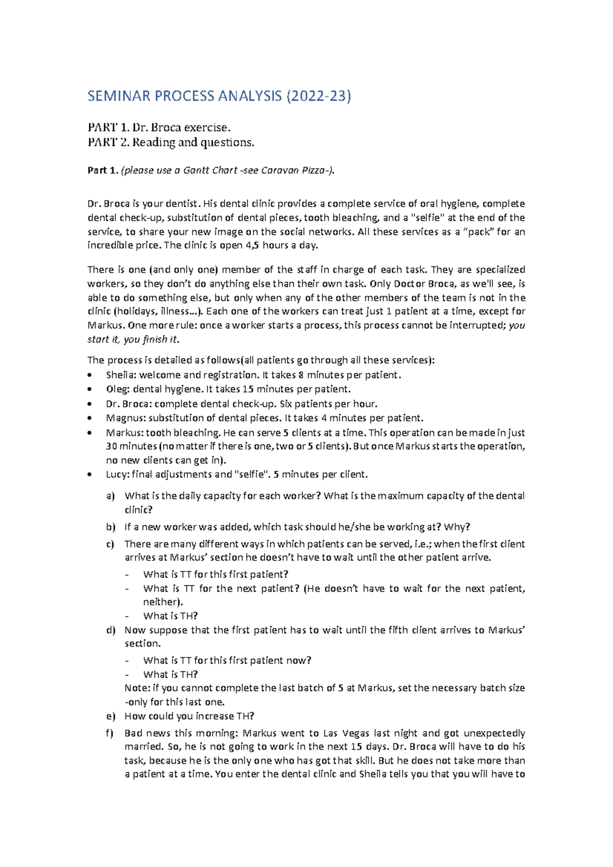 Seminar 1 Process Analysis without answers - SEMINAR PROCESS ANALYSIS ...