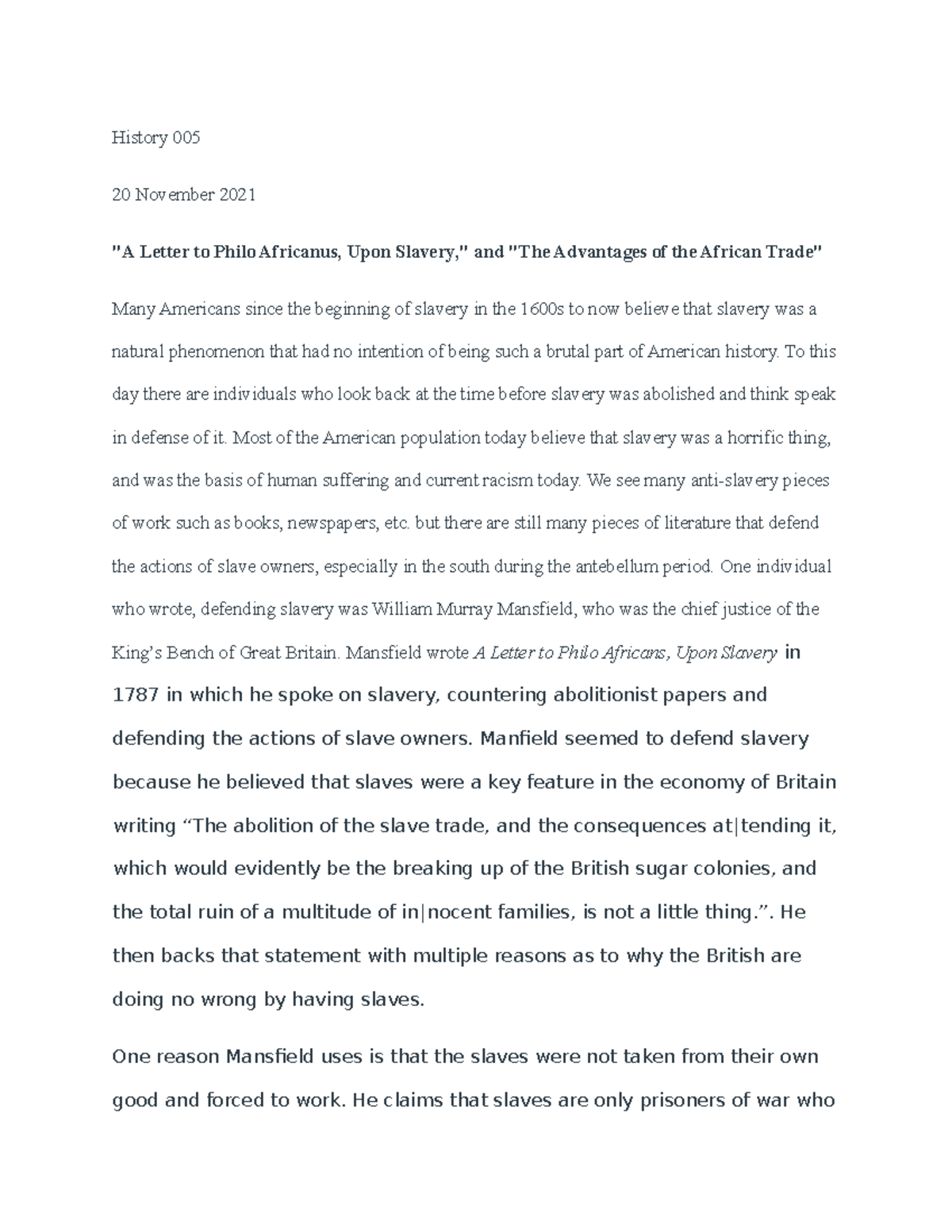 Essay 4: "A Letter to Philo Africanus, Upon Slavery," and "The ...