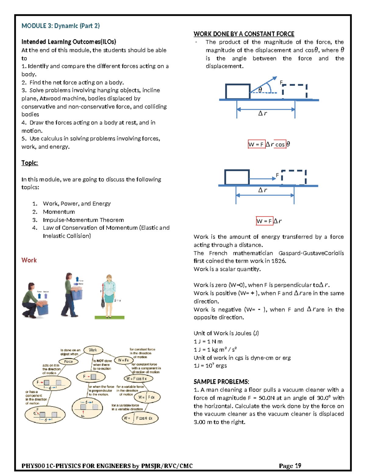 Module 3 - Work Power and Energy - MODULE 3: Dynamic (Part 2) Intended ...