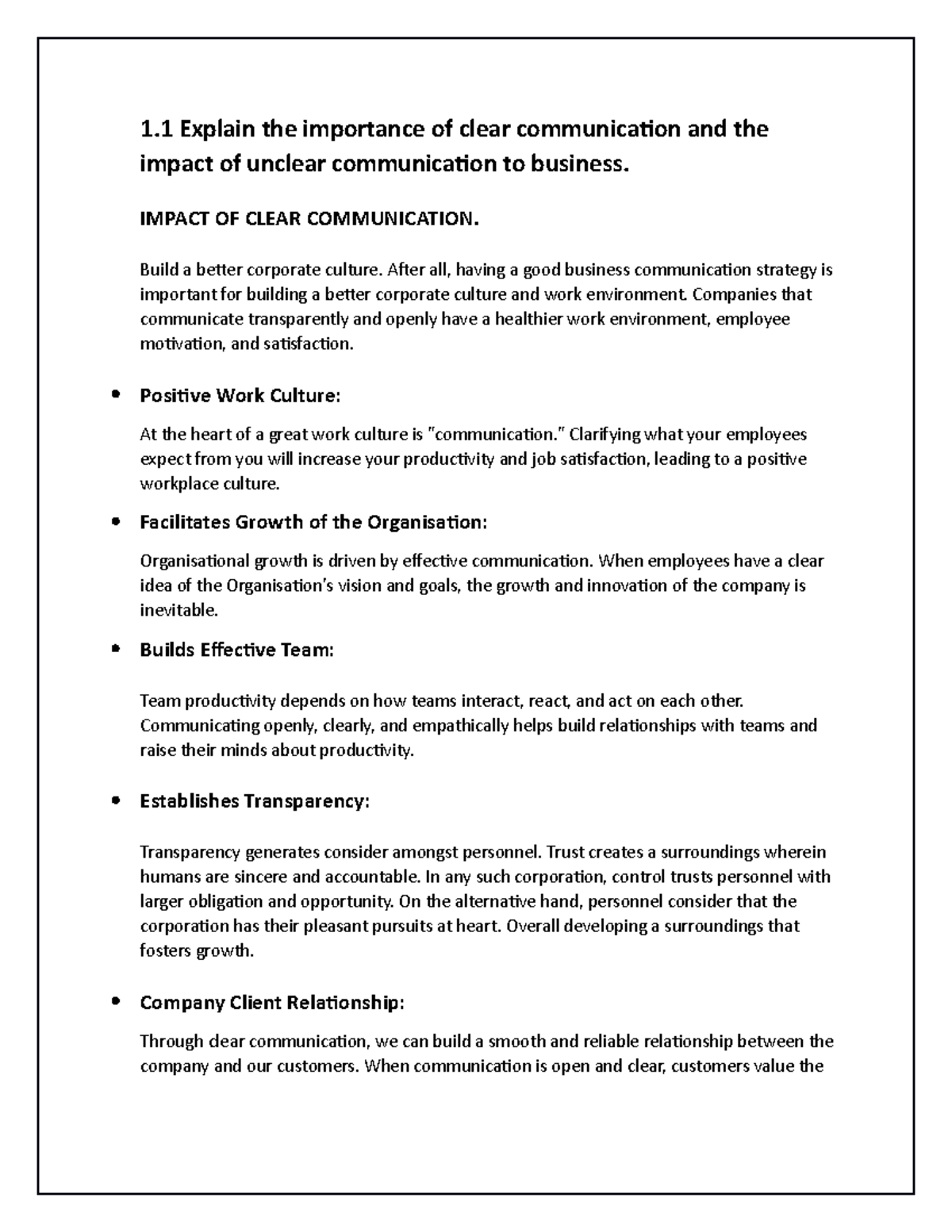 Effective business communication - 1 Explain the importance of clear ...