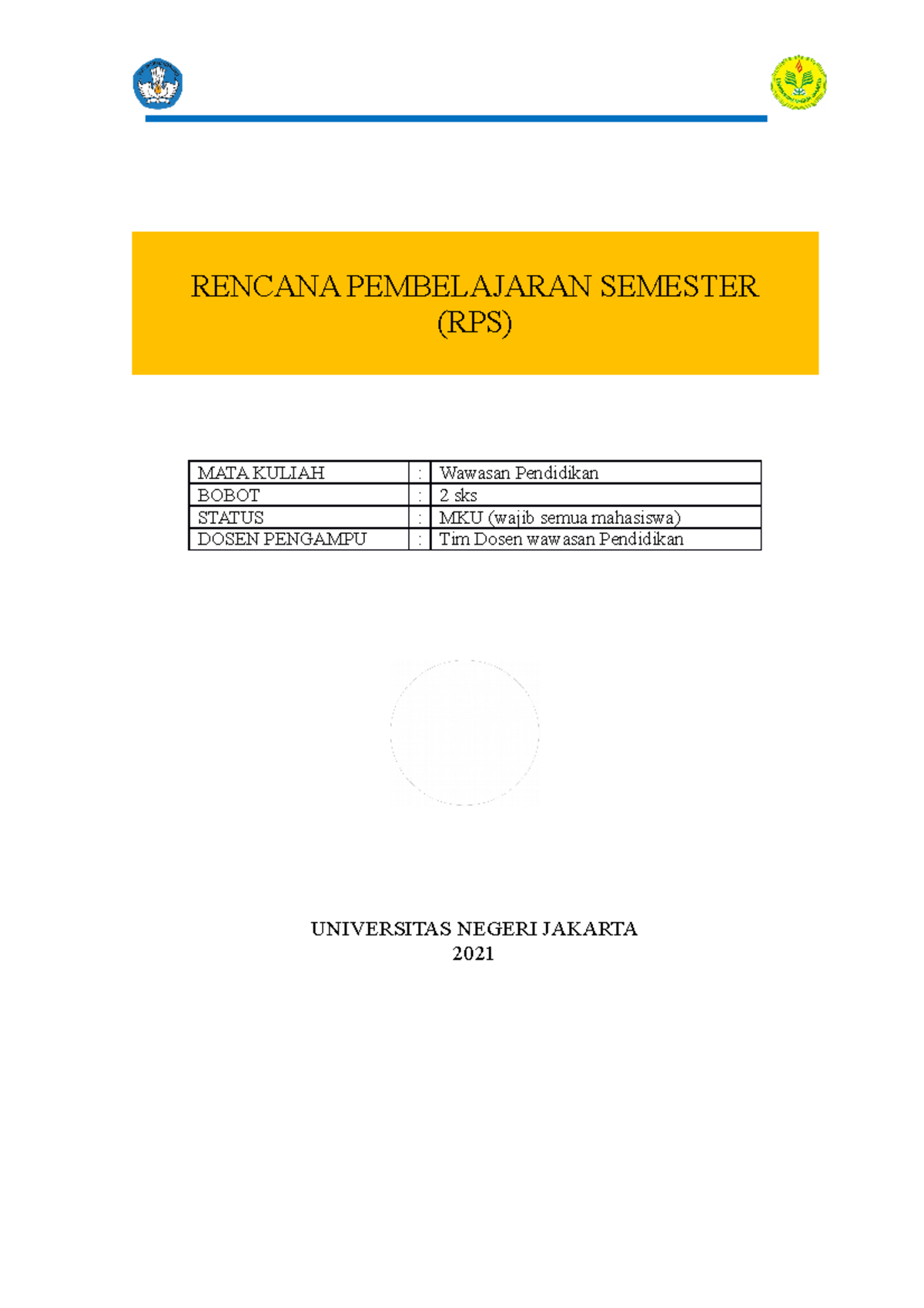 RPS Wawasan Pendidikan new 2021 - RENCANA PEMBELAJARAN SEMESTER (RPS ...