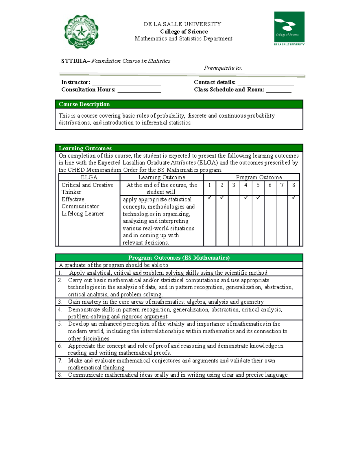 STT101A-math-majors - The general; concept - College of Science ...