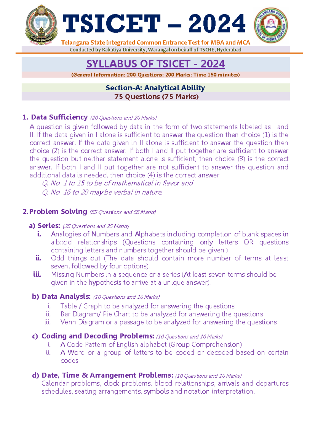 Syllabus OF Tsicet - 2024 - TSICET – 2024 Telangana State Integrated ...