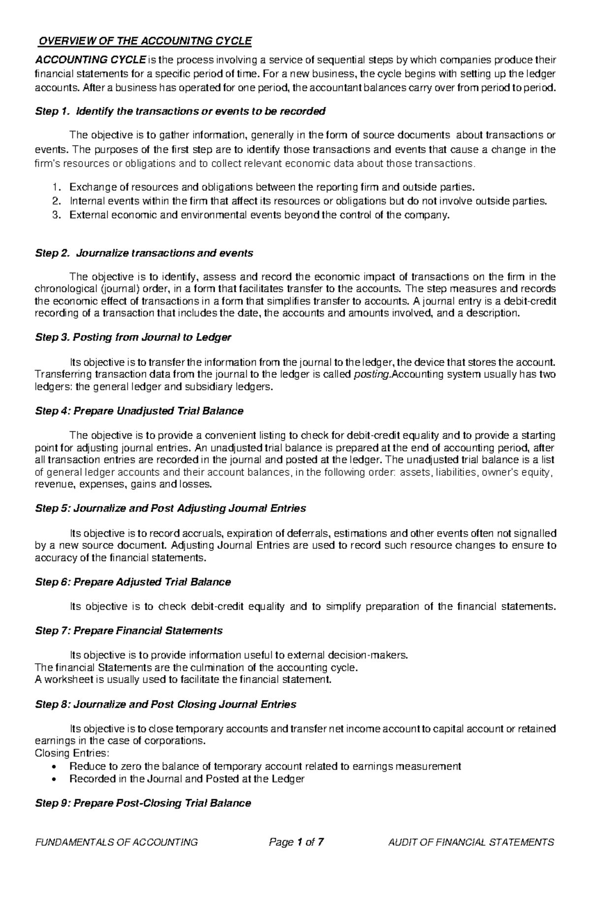 Overview OF THE Accounitng Cycle - OVERVIEW OF THE ACCOUNITNG CYCLE ...