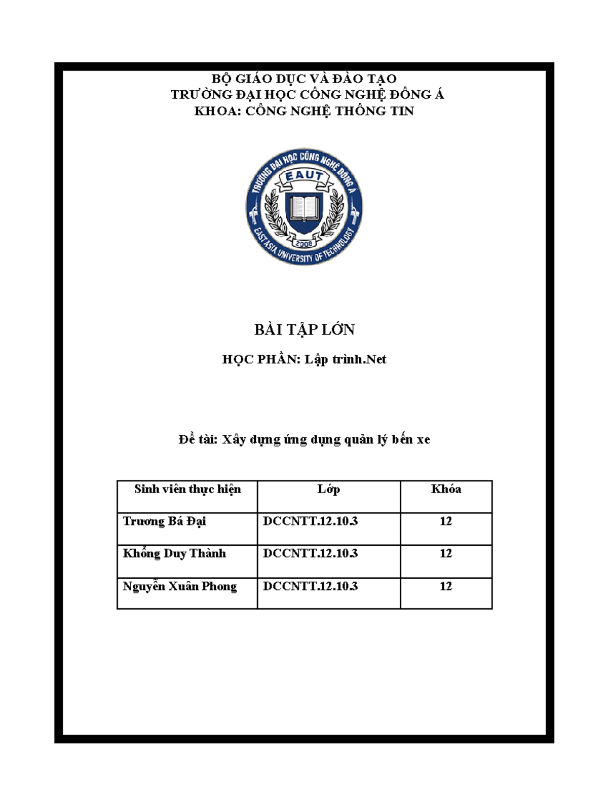 File template BTL - Bao cao tot nghiep thiet ke csdl quan ly ben xe - BỘ GIÁO DỤC VÀ ĐÀO TẠO ...