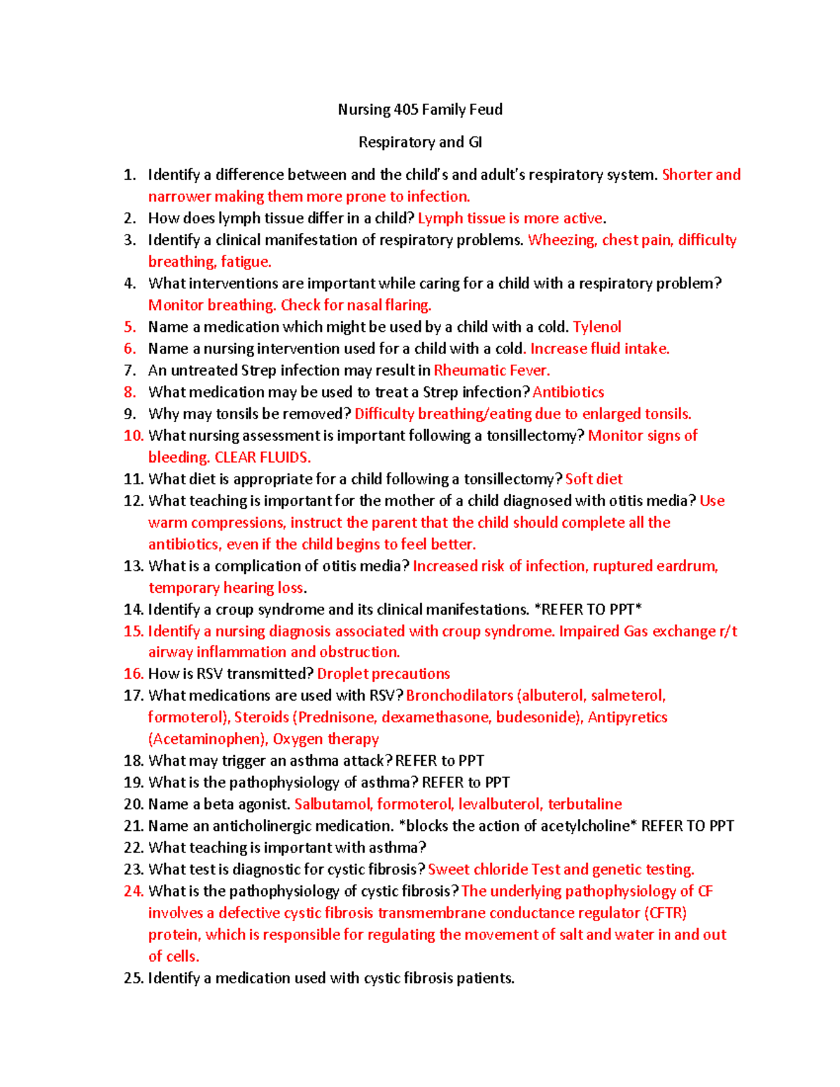 Nursing Resp and GI - Nursing 405 Family Feud Respiratory and GI ...