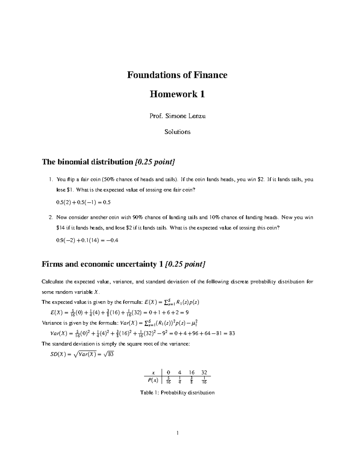 Homework 1 solutions - Foundations of Finance Homework 1 Prof. Simone ...
