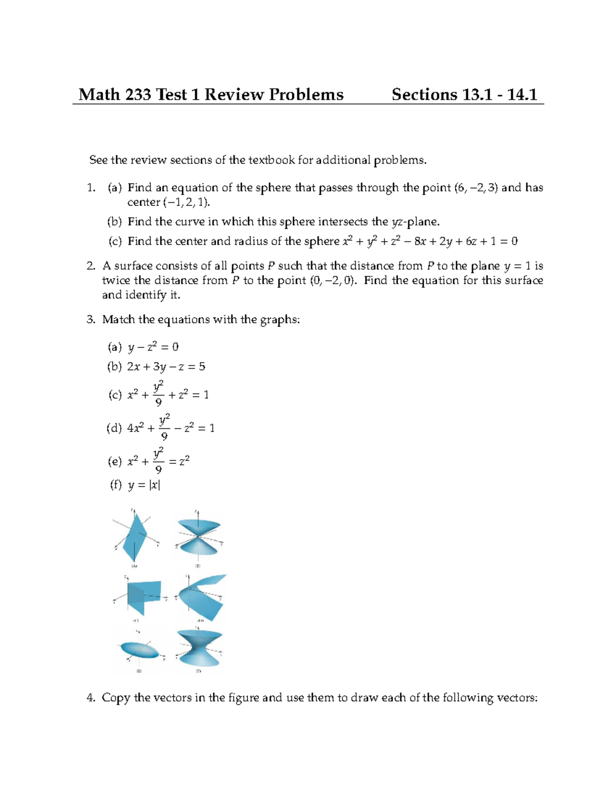 Math233 Test1Review Problems 2020F - Math 233 Test 1 Review Problems ...