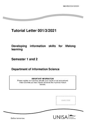 INS1502 - Unisa - Developing information skills - Studocu