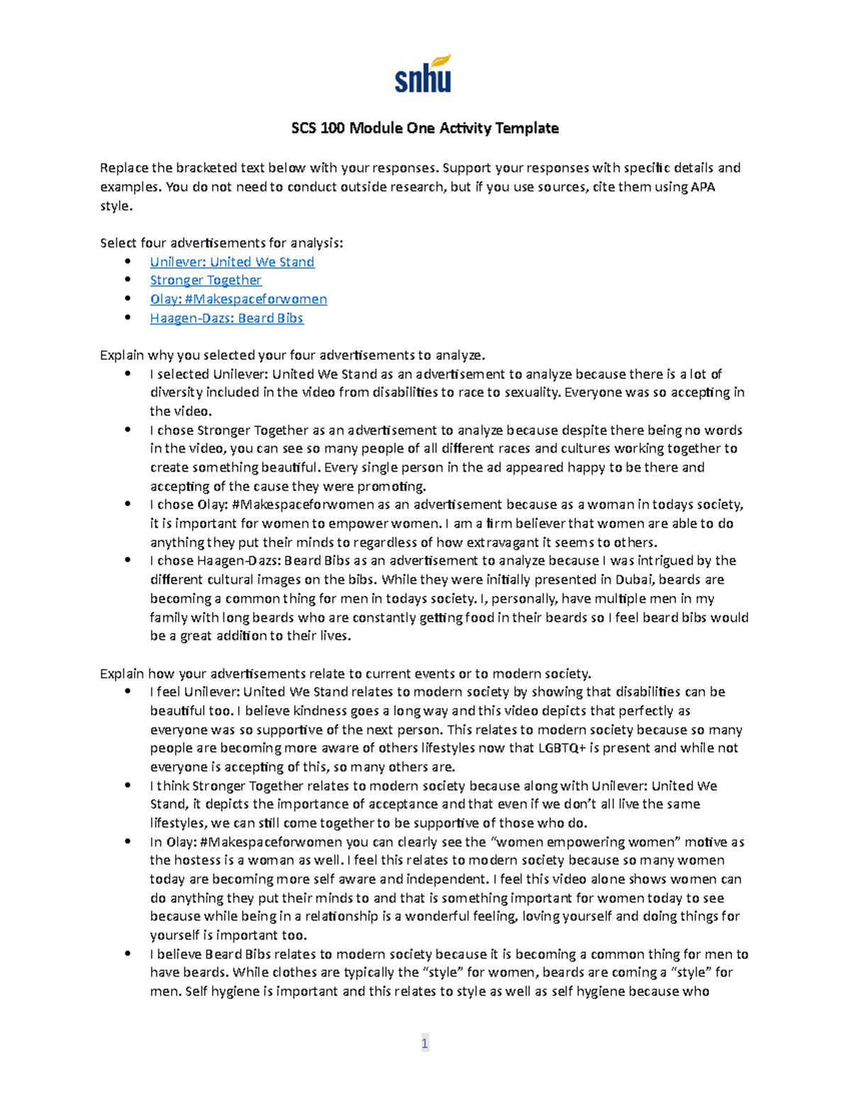 SCS 100 Module One Activity Template - SCS 100 Module One Activity Template Replace the ...