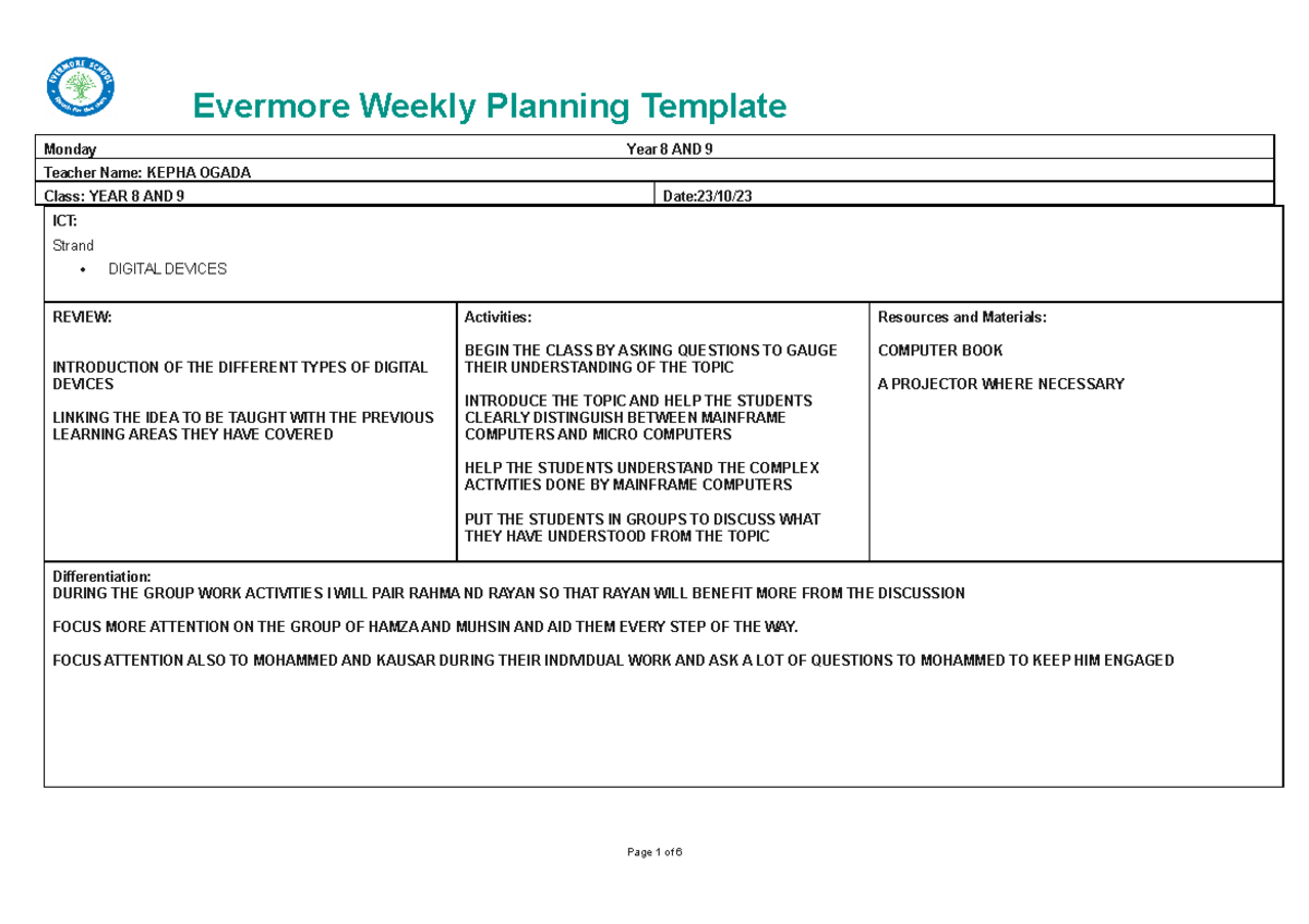 PRACTICE QUESTIONS - Evermore Weekly Planning Template Monday Year 8 ...