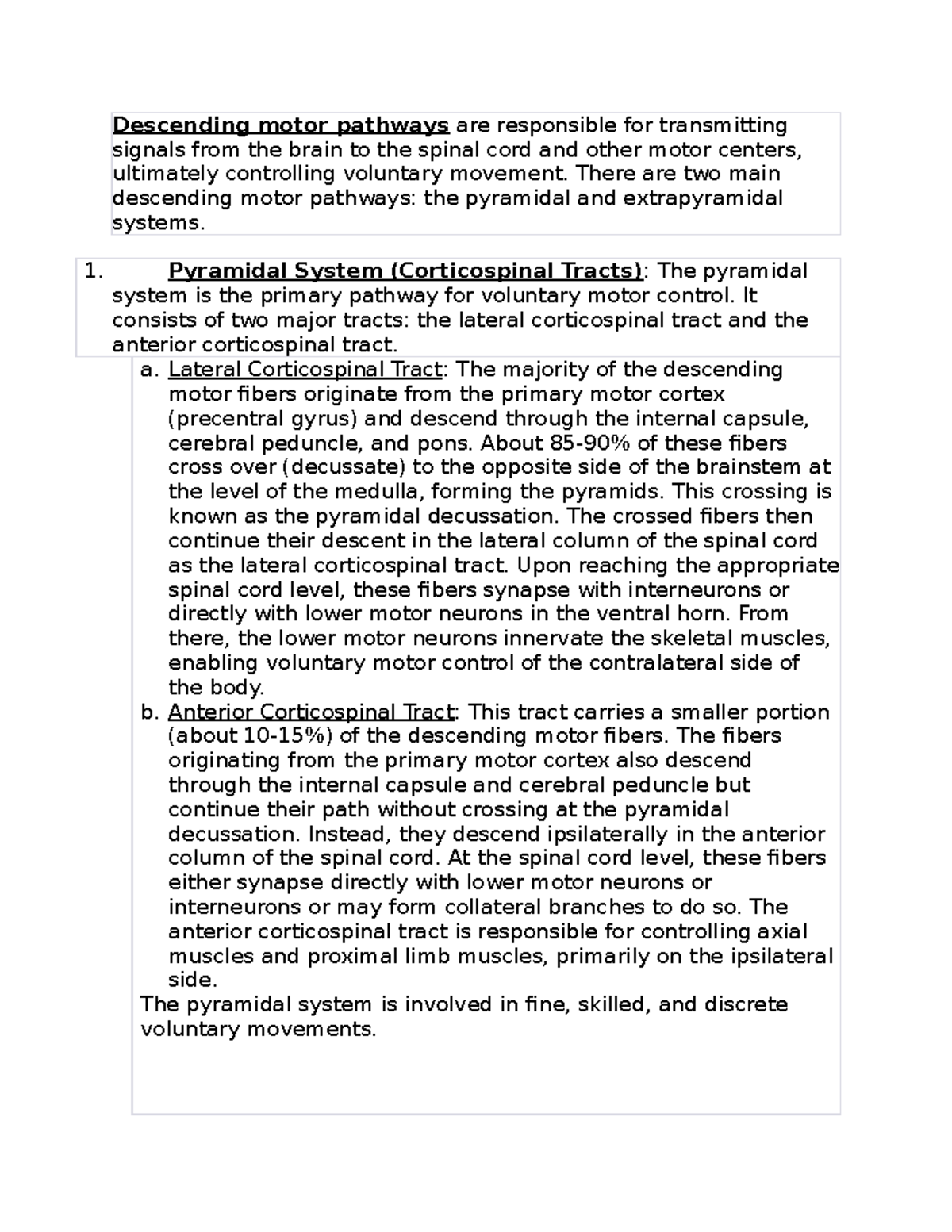 Descending tracts - Descending motor pathways are responsible for transmitting signals from the ...