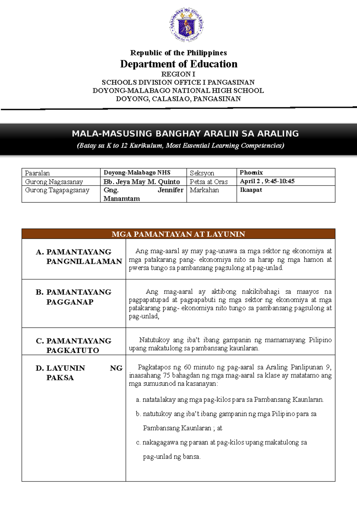 AP9- IBA'T Ibang Gampanin NG MGA Pilipino - Republic of the Philippines ...