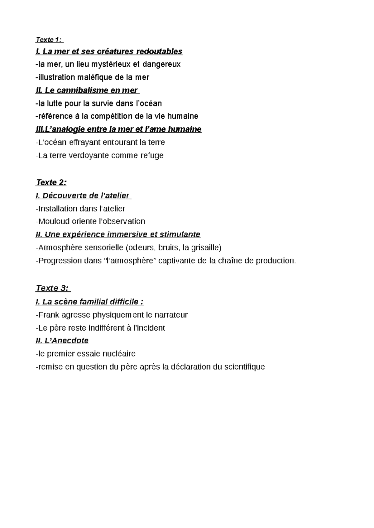 Dm plan détaillé commentaire du 11 - Texte 1: I. La mer et ses ...
