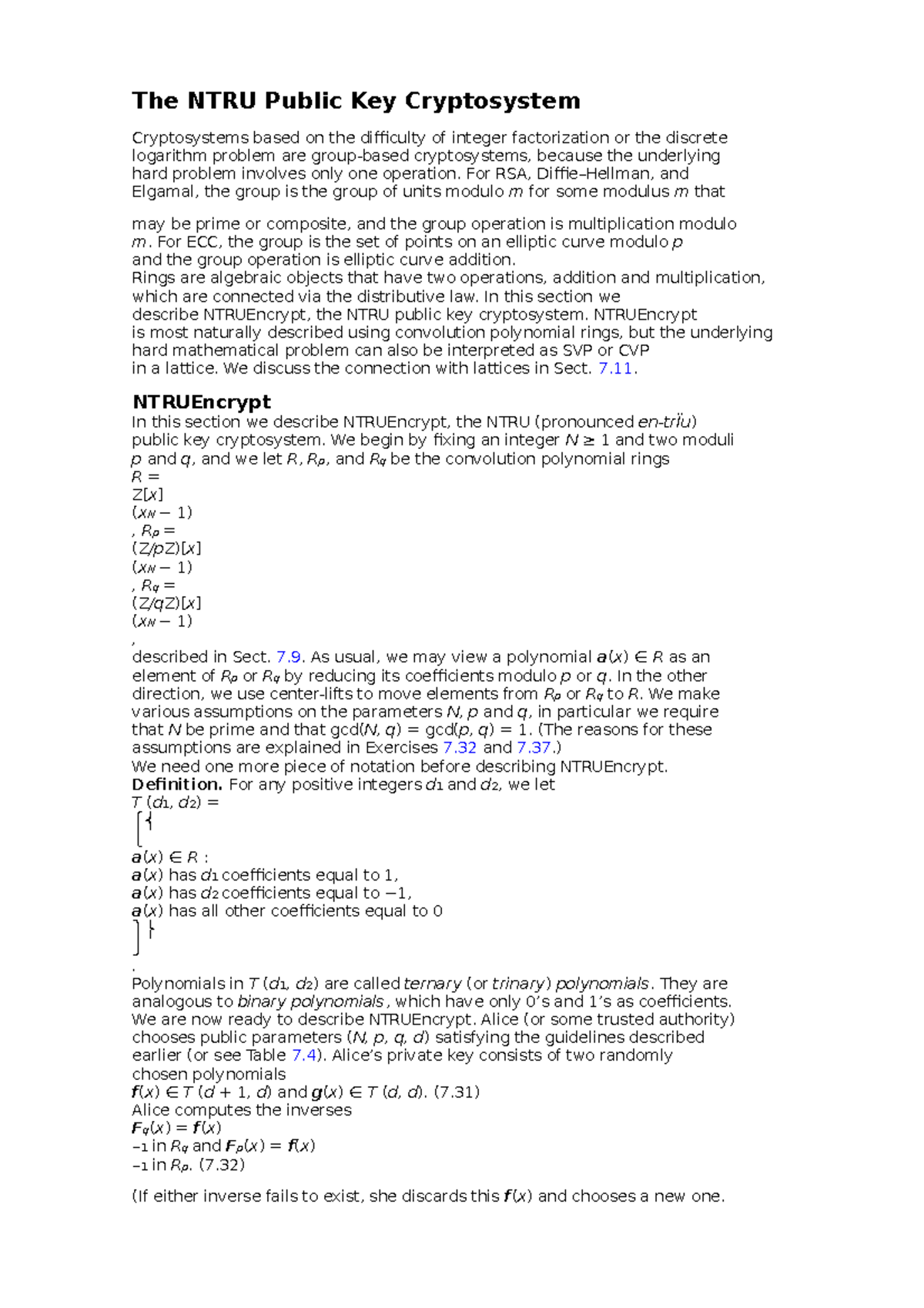 The NTRU Public Key Cryptosystem - The NTRU Public Key Cryptosystem Cryptosystems based on the ...