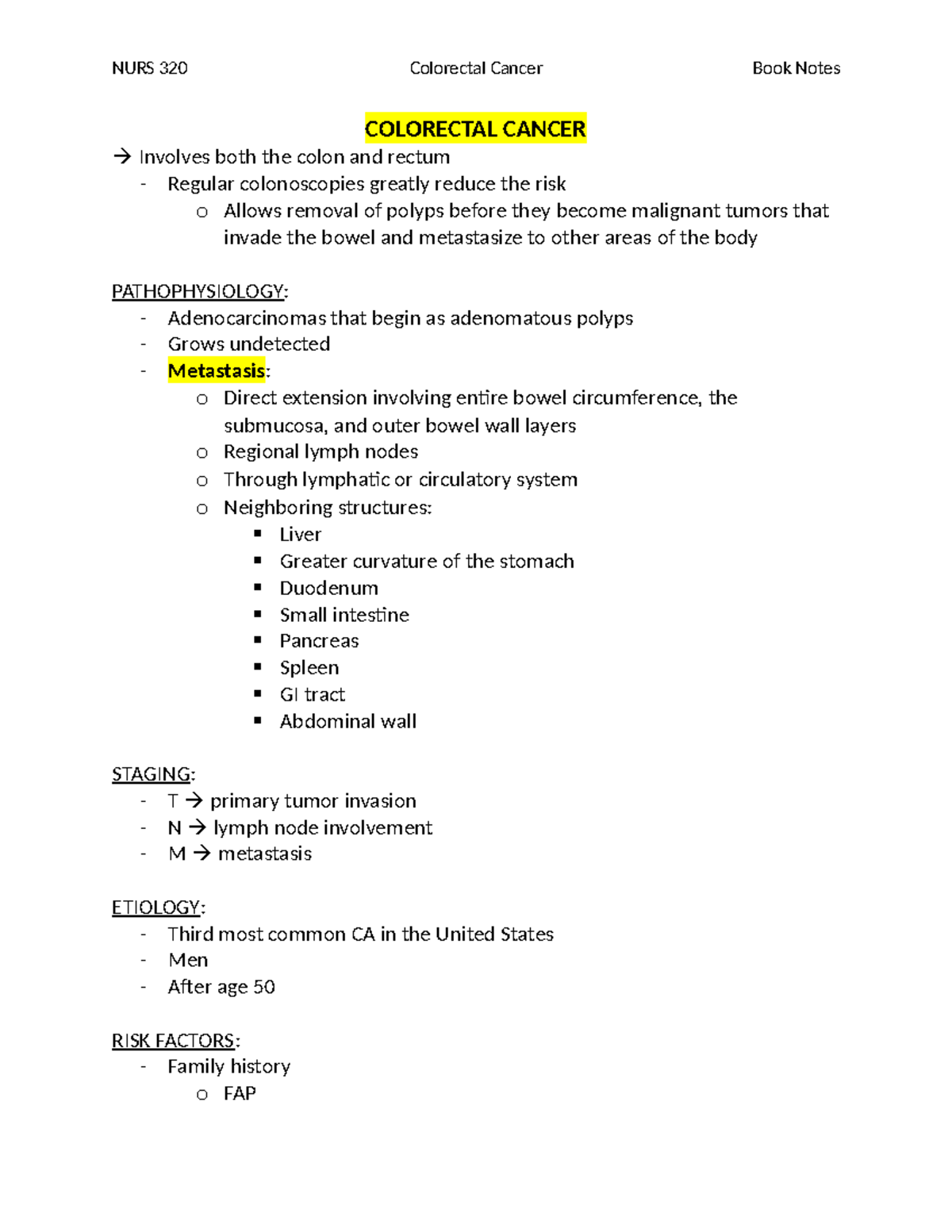 Colorectal Cancer Book Notes - COLORECTAL CANCER Involves both the ...