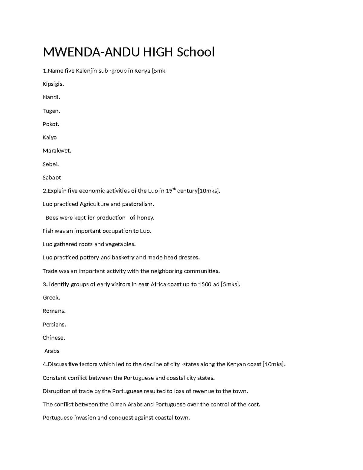 History - MWENDA-ANDU HIGH School 1 five Kalenjin sub -group in Kenya ...