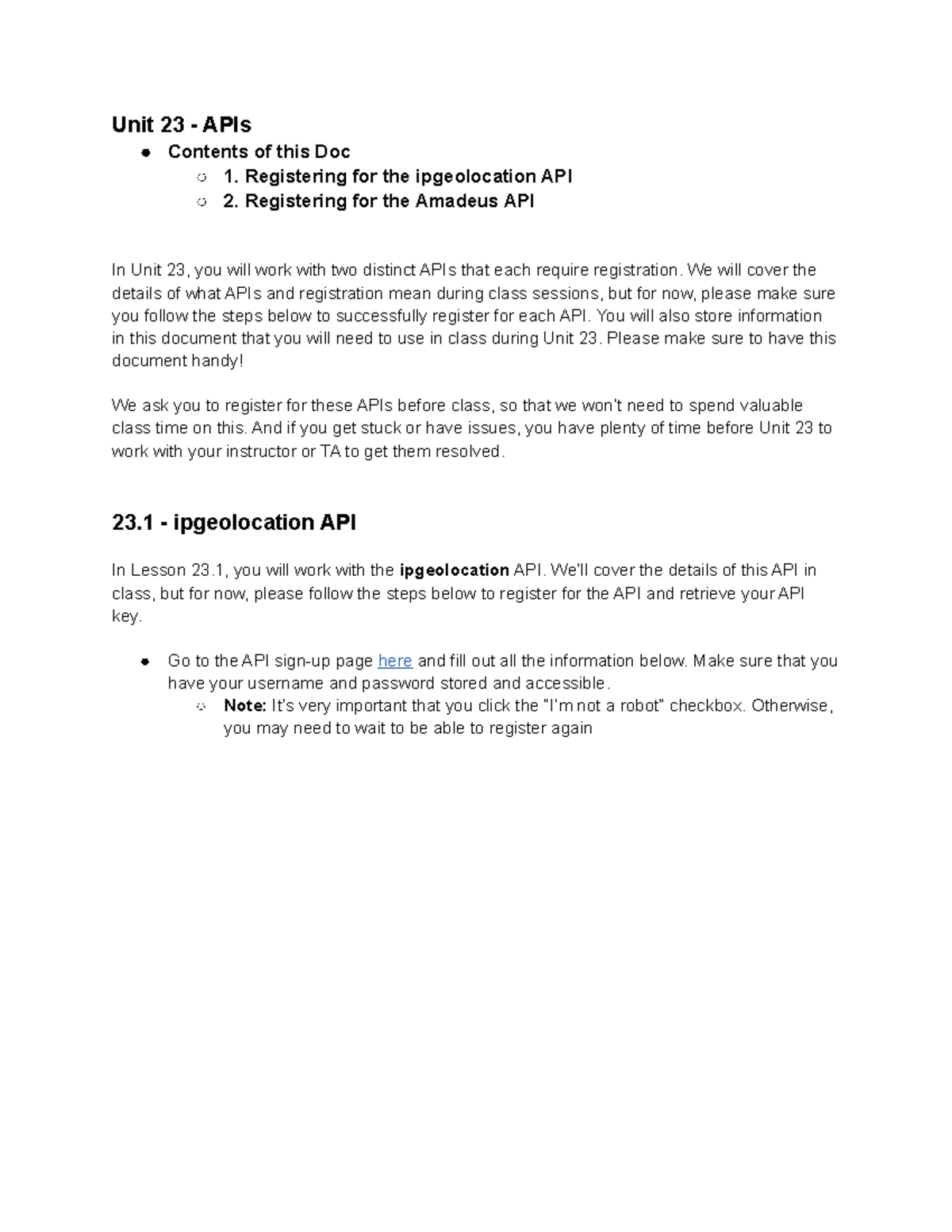 UNIT 23 API Registration - Unit 23 - APIs Contents of this Doc 1 ...