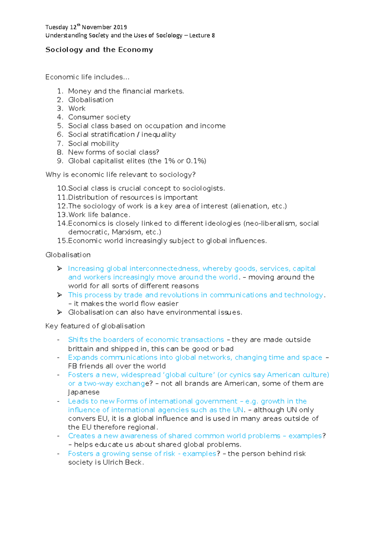 12.11.2019 Sociology and the economy - Understanding Society and the ...