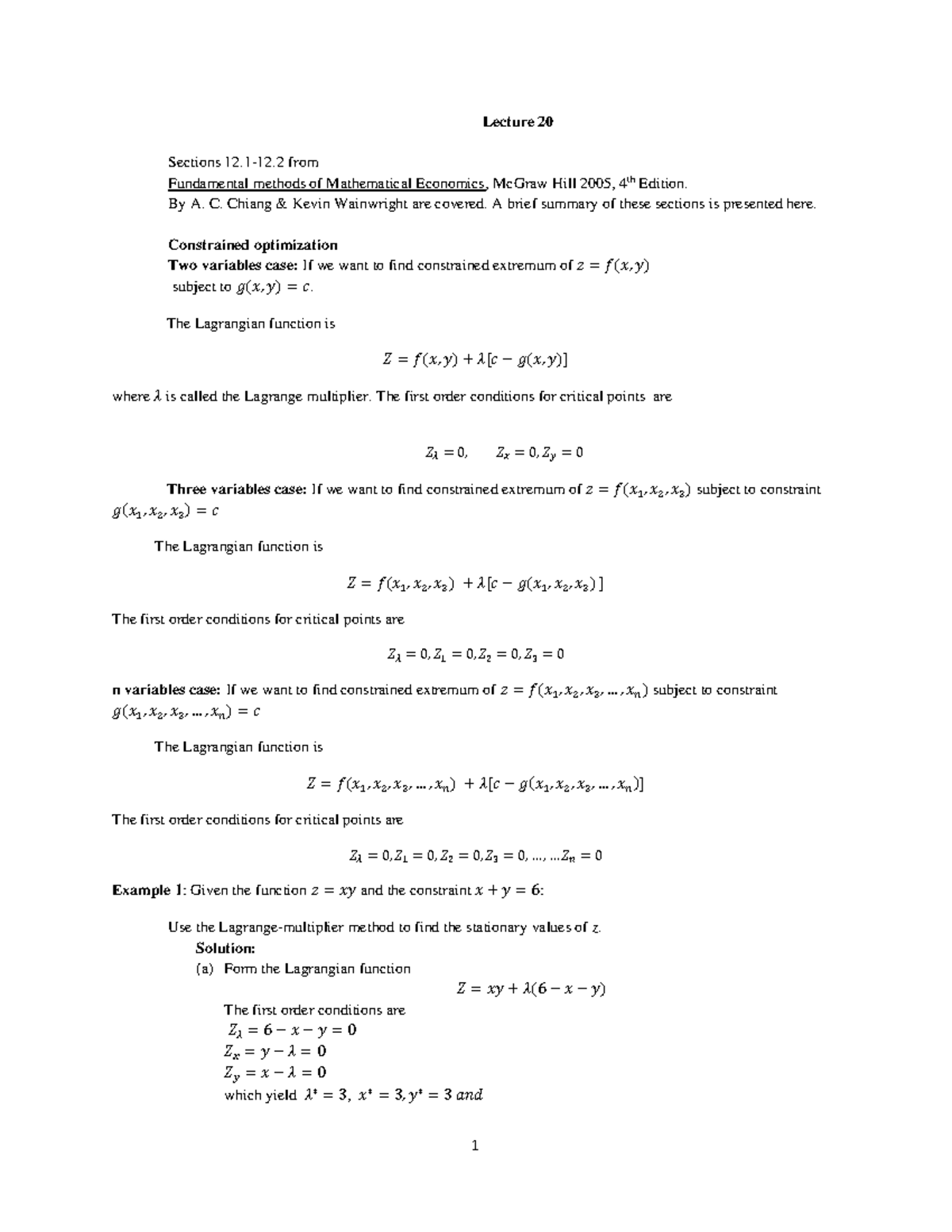 Part III-Lectures 20-25 - Lecture 20 Sections 12- 12. 2 from Fundamental methods of Mathematical ...