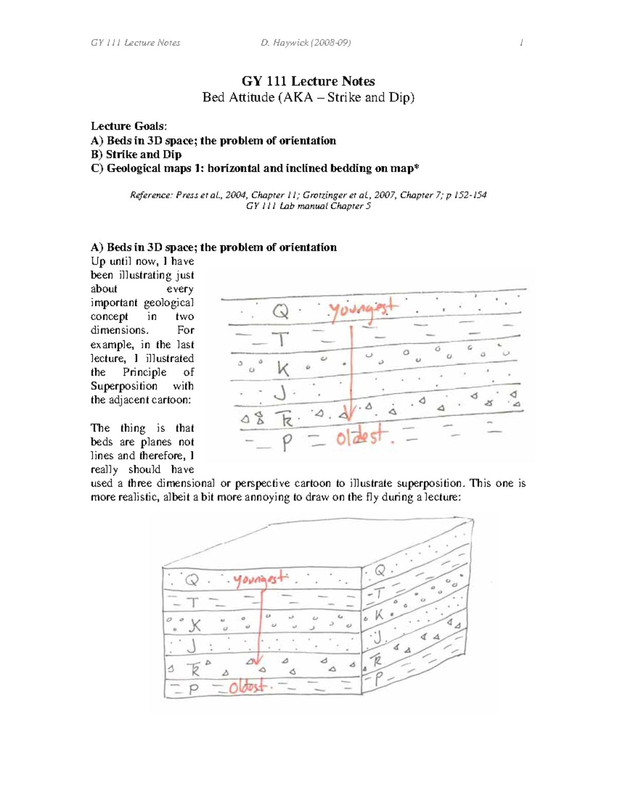 Dip and strike notes - GY 111 Lecture Notes Bed Attitude (AKA – Strike ...