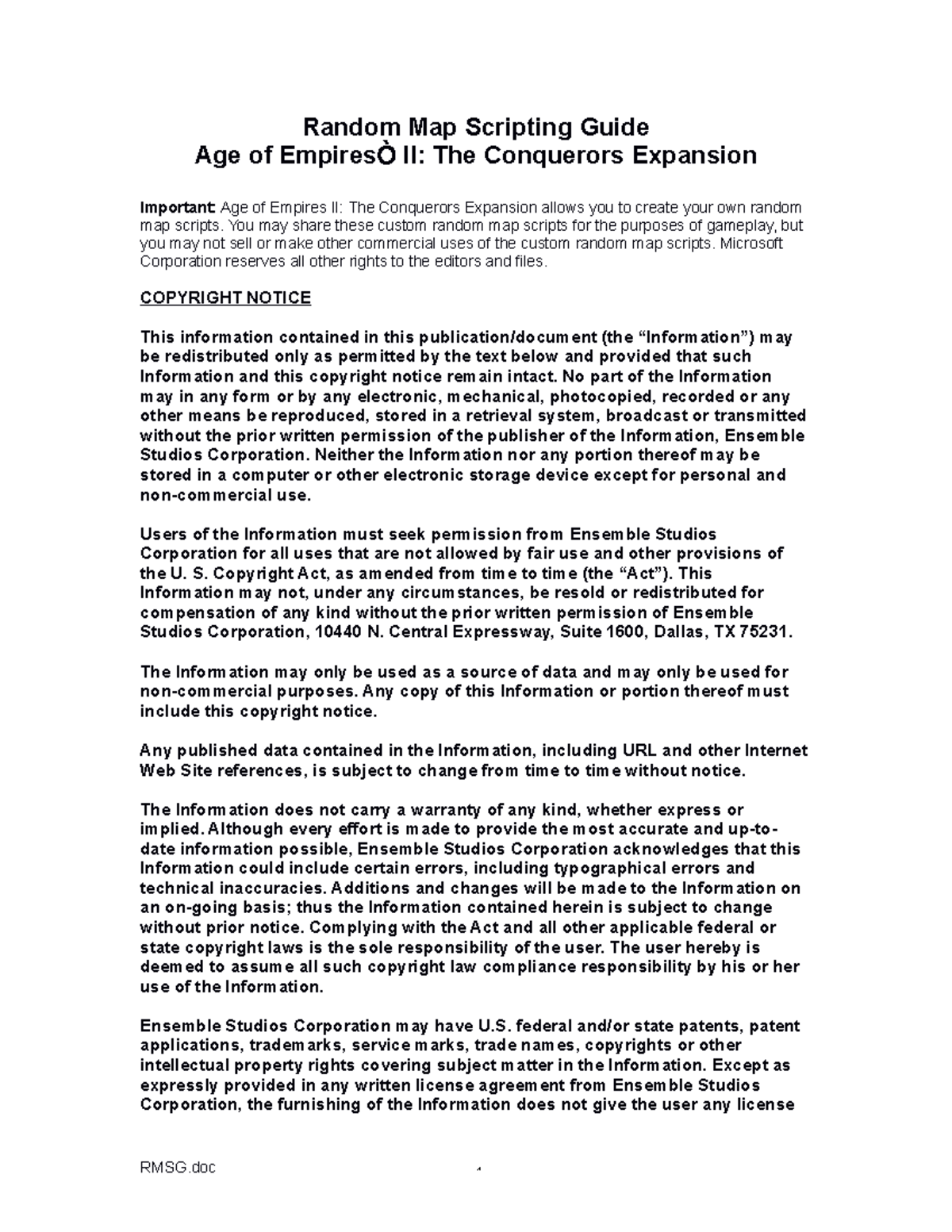 RMSG - juegos - Random Map Scripting Guide Age of EmpiresÒ II: The ...