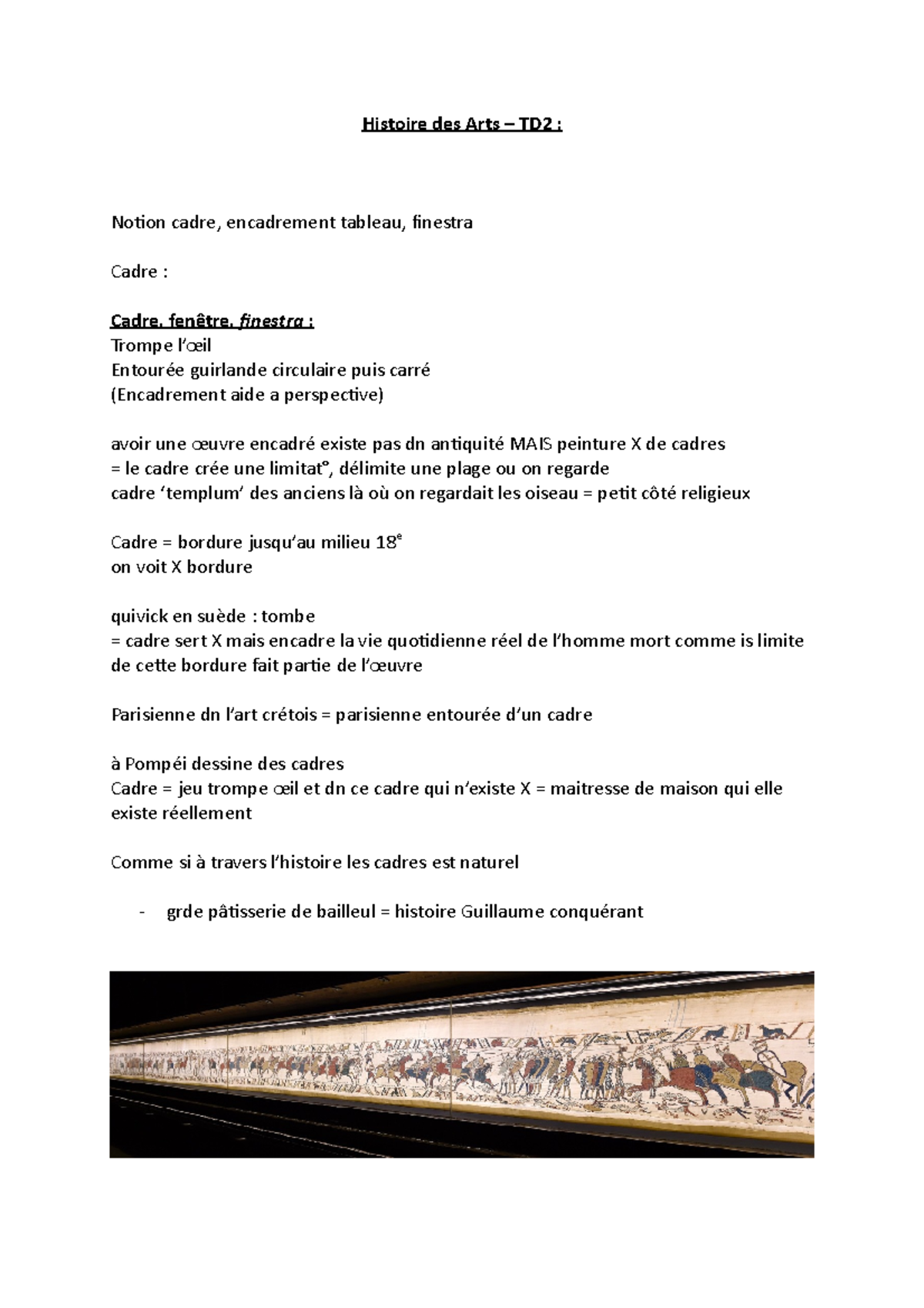 HDA - TD2 - Notes de cours 2 - Histoire des Arts – TD2 : Noion cadre ...