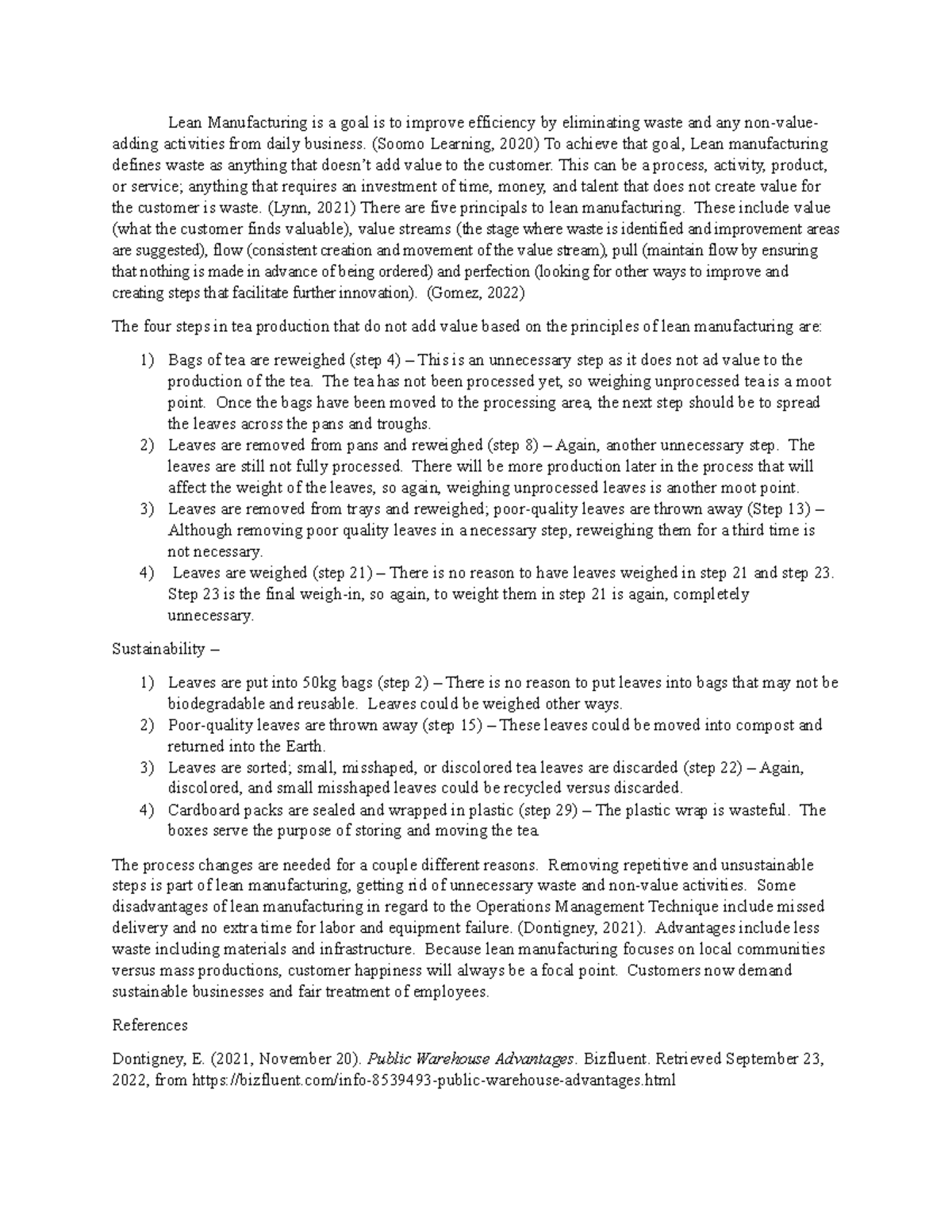 PPP Assignment 4 - Lean Manufacturing is a goal is to improve ...