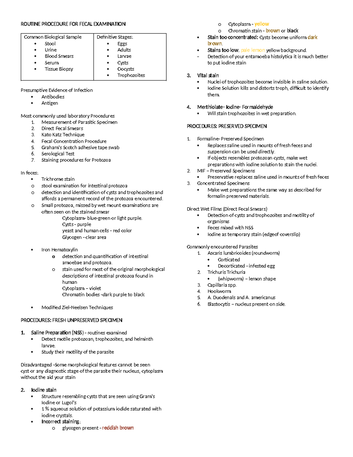 Clipar Laboratory - ROUTINE PROCEDURE FOR FECAL EXAMINATION Common ...