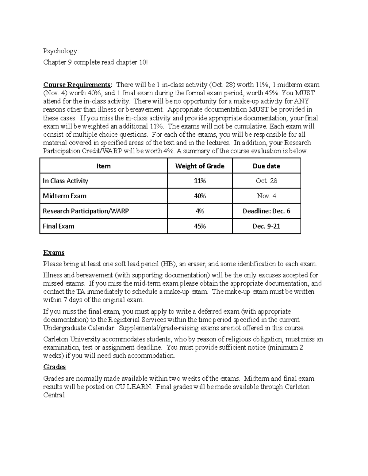Psychology Evaluation - Psychology: Chapter 9 complete read chapter 10 ...