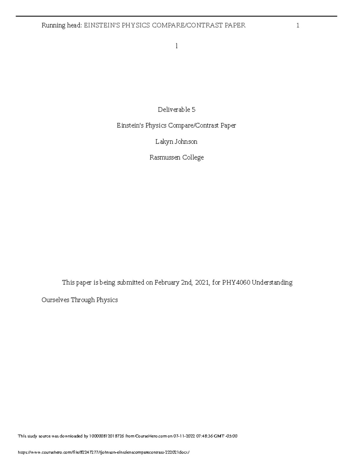Ljohnson einstienscomparecontrast 222021 - l Deliverable 5 Einstein's ...