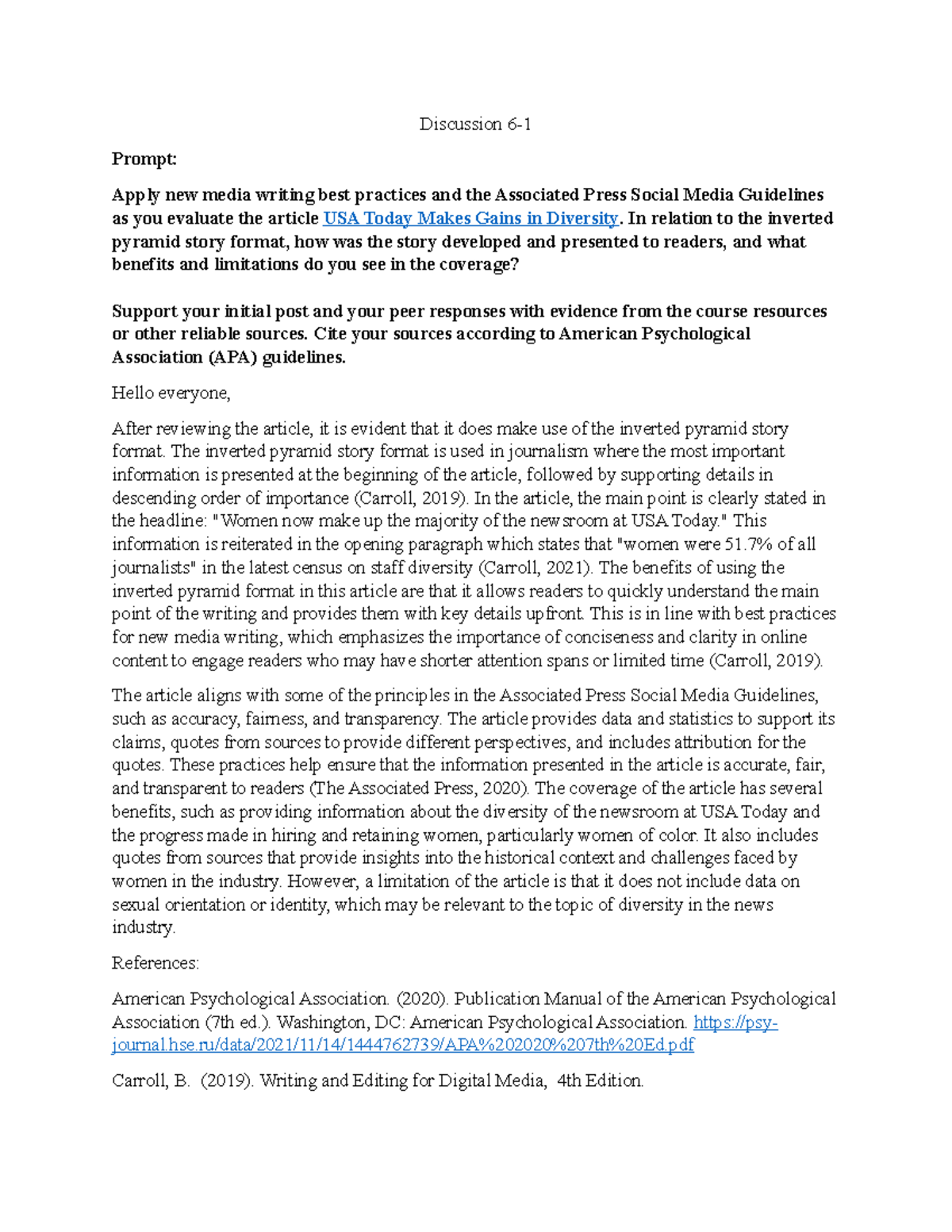 COM 445 Discussion 6 - Discussion 6- Prompt: Apply new media writing ...