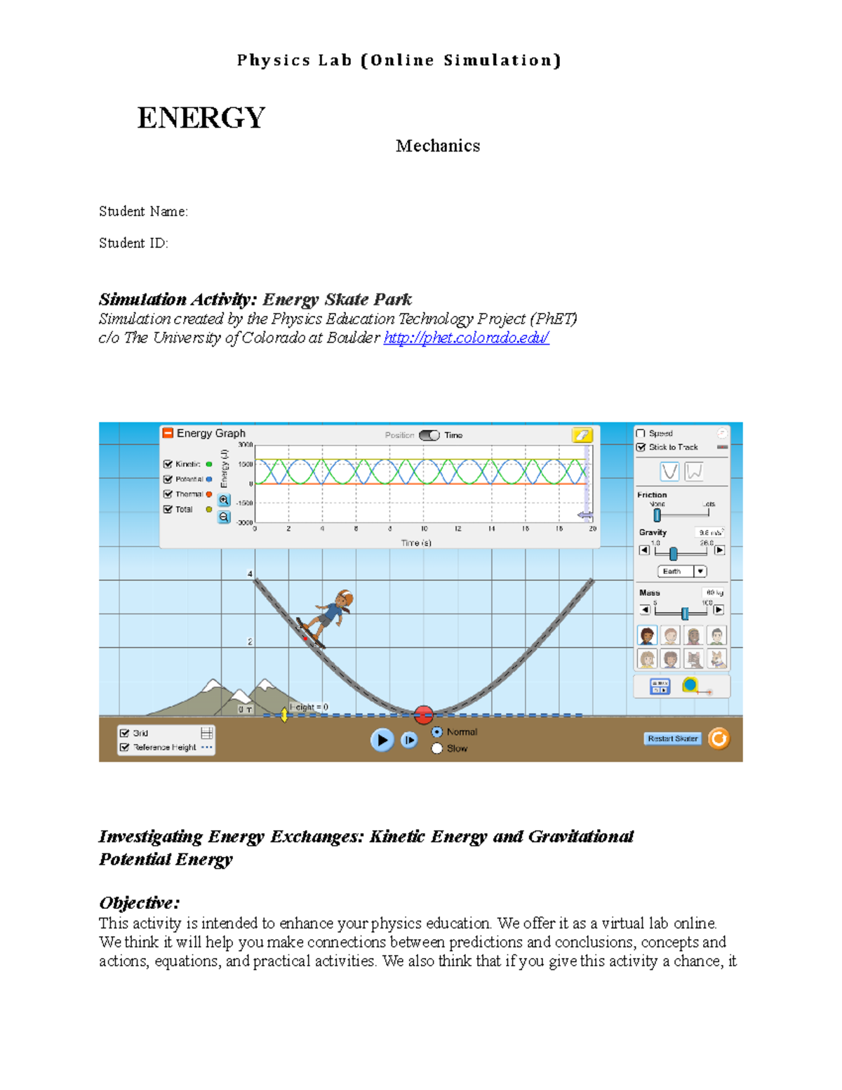 Energy conservation-2 - ENERGY Mechanics Student Name: Student ID ...