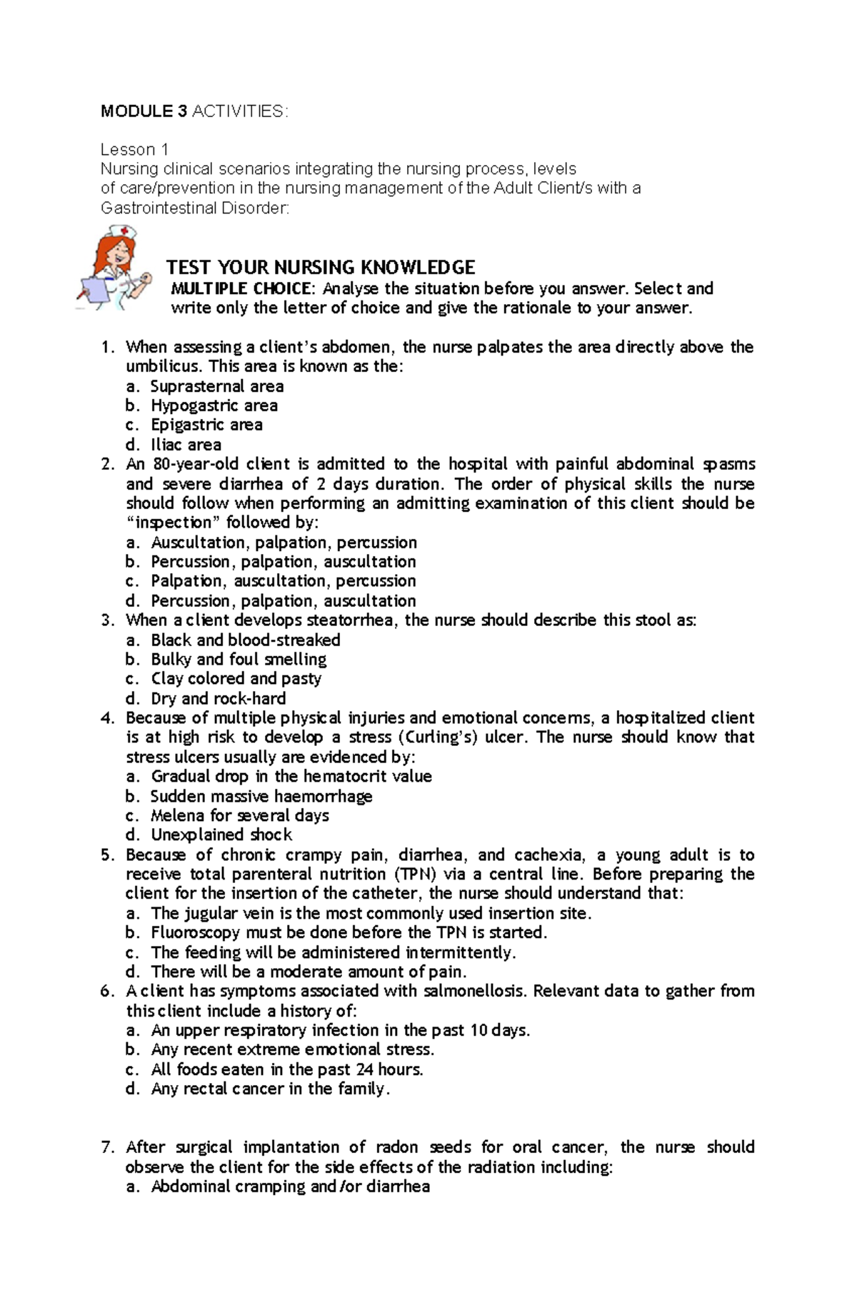 22 CA-1- Module-3- Activities - MODULE 3 ACTIVITIES: Lesson 1 Nursing ...