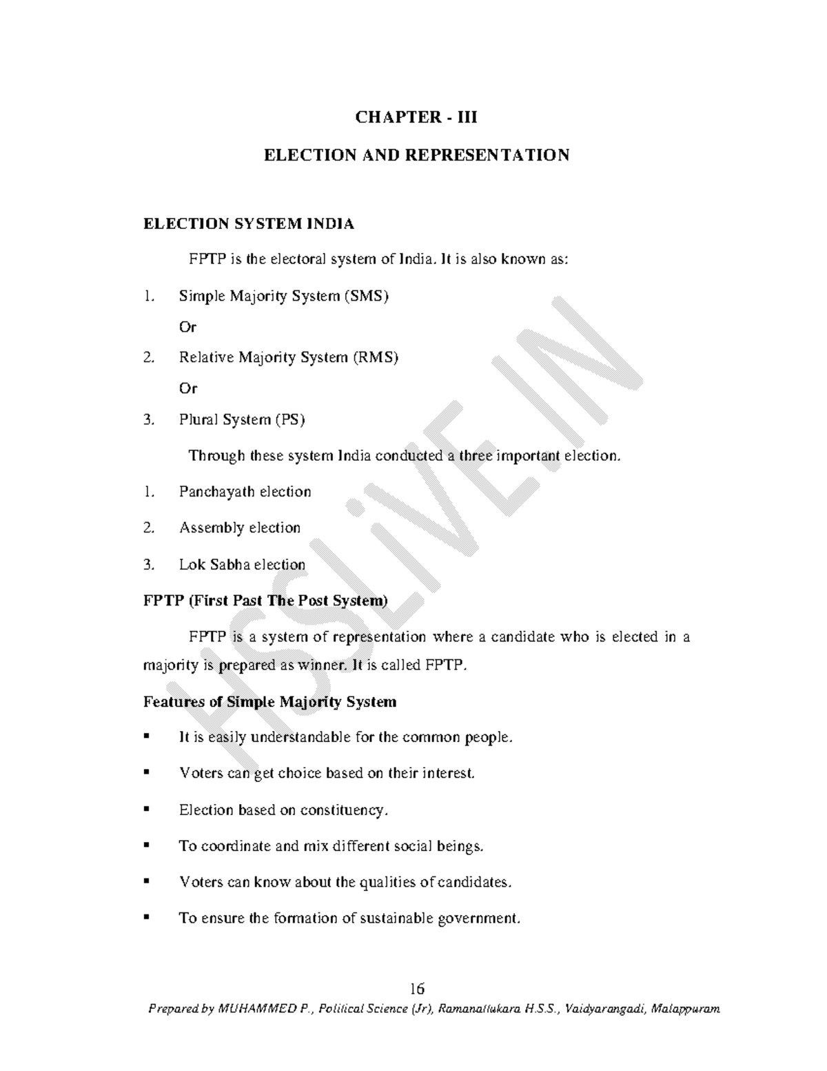 Hsslive XI Politics Muhammed ch3 - 16 CHAPTER - III ELECTION AND ...