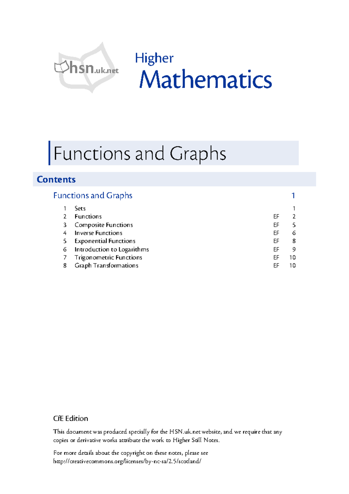 Functions and Graphs - Higher Mathematics CfE Edition This document was ...