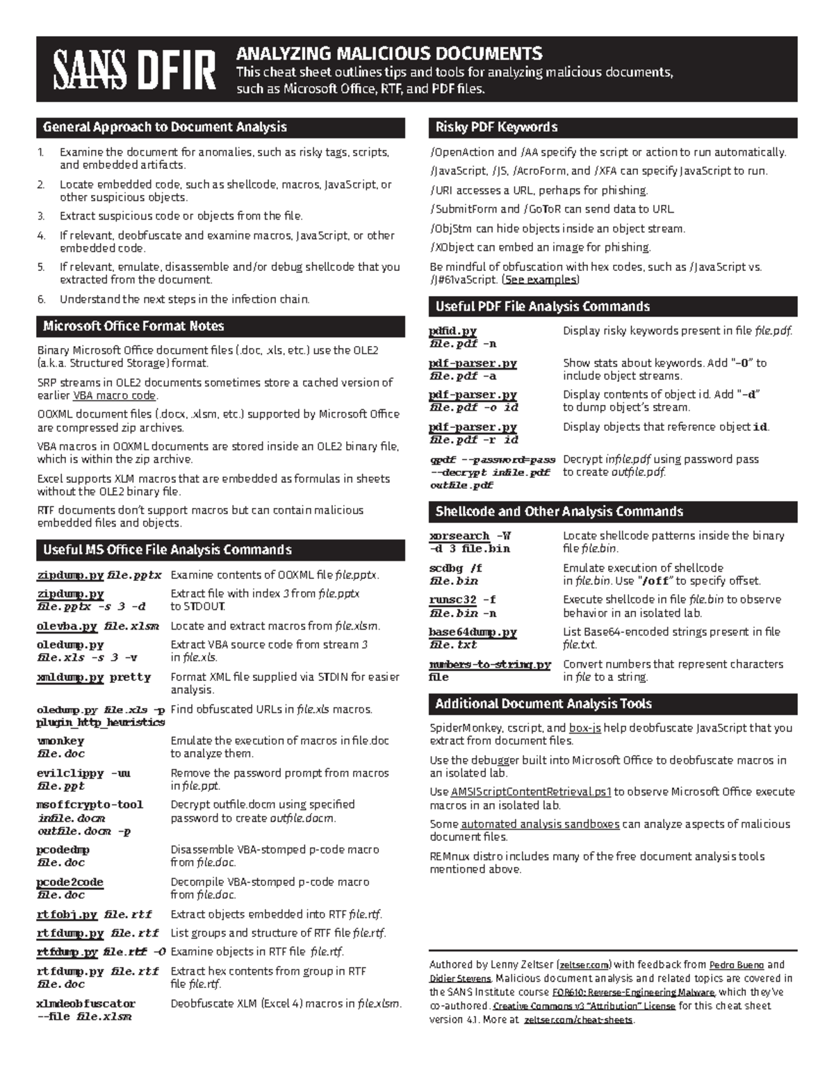 SANS Analysing Malicious Docs Cheat Sheet - ANALYZING MALICIOUS DOCUMENTS This cheat sheet ...