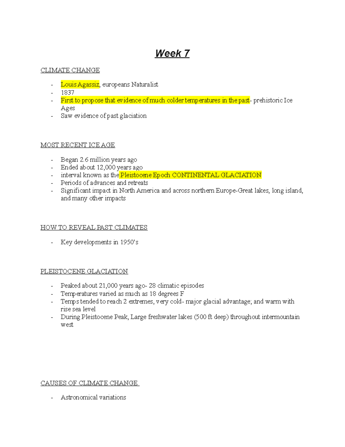 Week 7- Climate Change, Ice Age, Past climate, Pleistocene glaciation ...