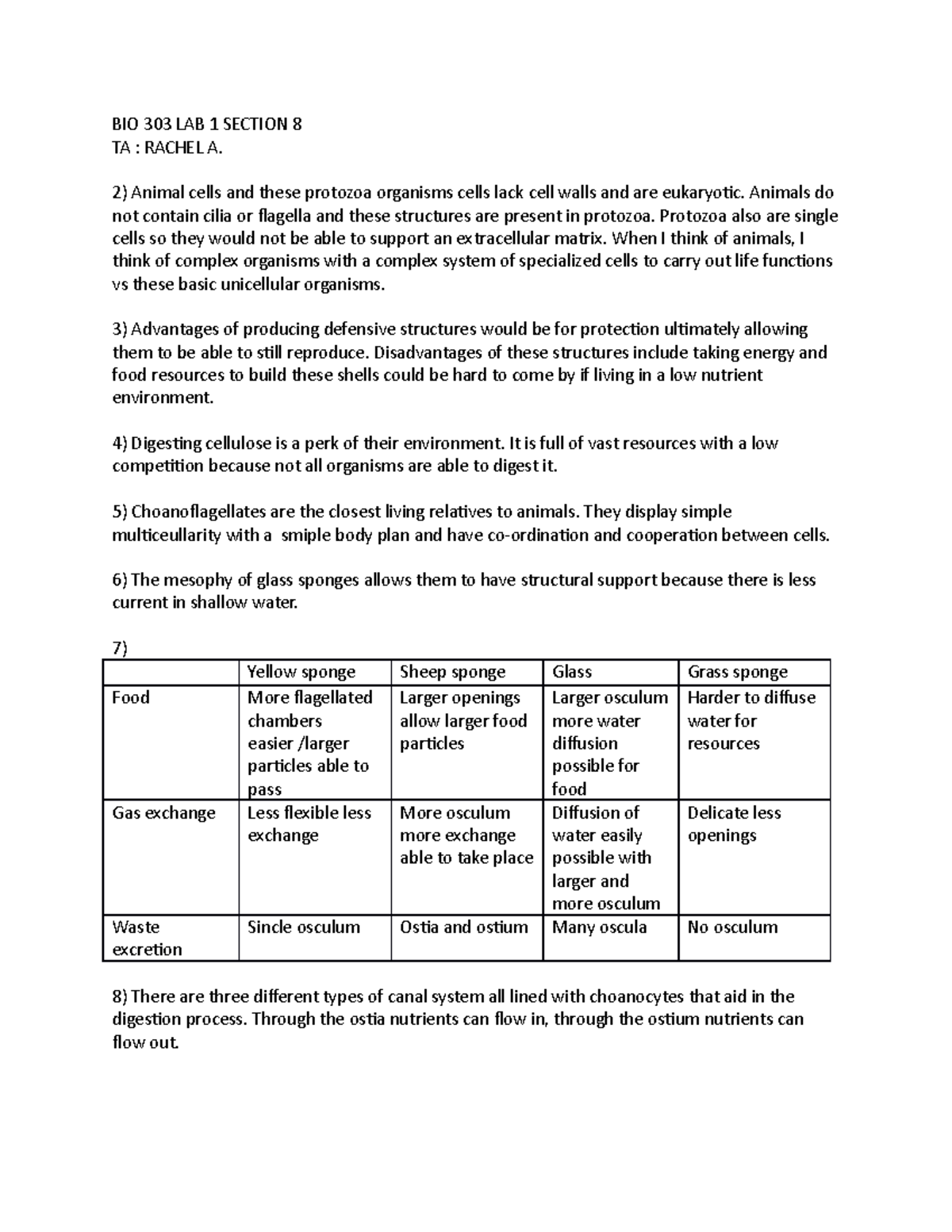 Lab 1 - got a 100 percent - BIO 303 LAB 1 SECTION 8 TA : RACHEL A ...