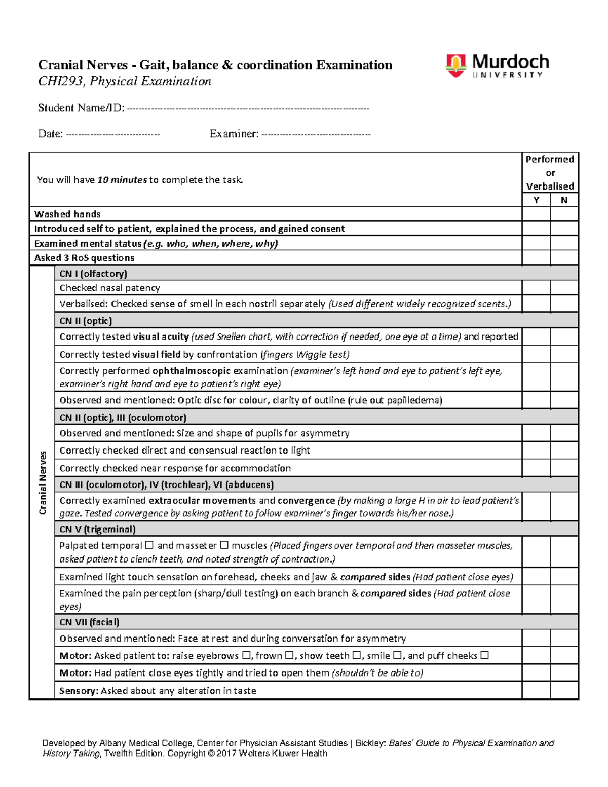 Nervous system Examination - CNs, GBC - Skill Performance Evaluation ...