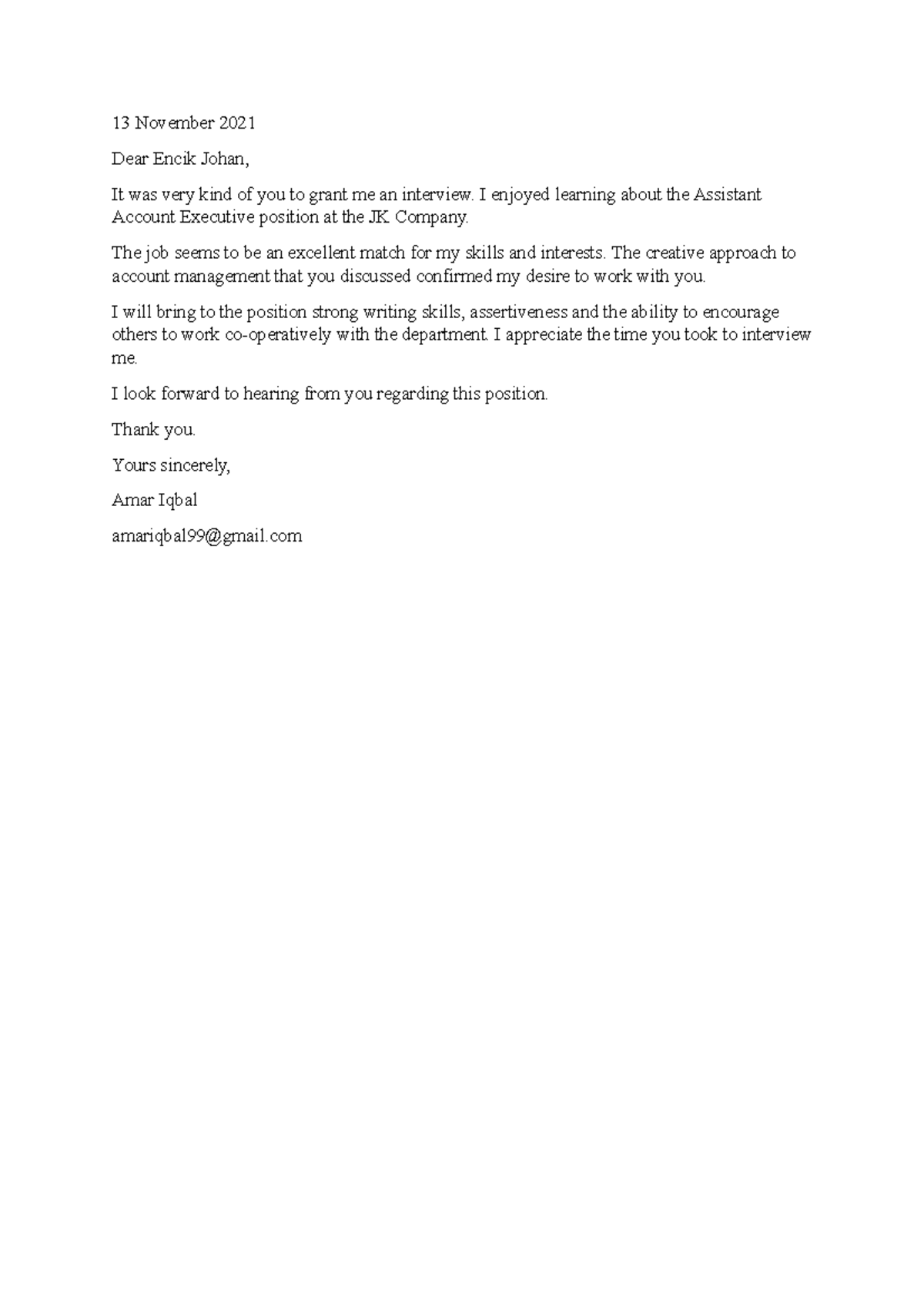 Drafting a reply to formal email - 13 November 2021 Dear Encik Johan ...