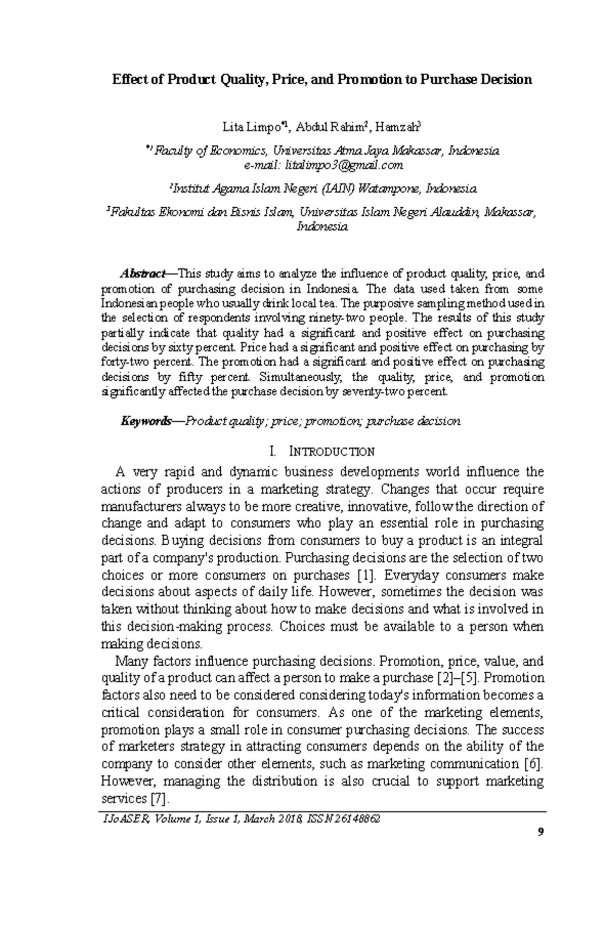 2 ijoaser lita limpo - IJoASER, Volume 1, Issue 1, March 2018, ISSN ...