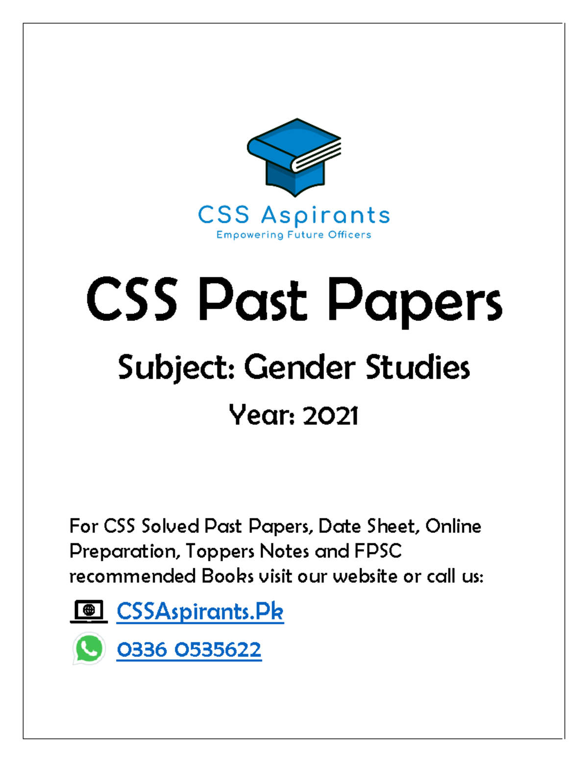 Gender-Studies-2021 - CSS Past Papers Subject: Gender Studies Year ...