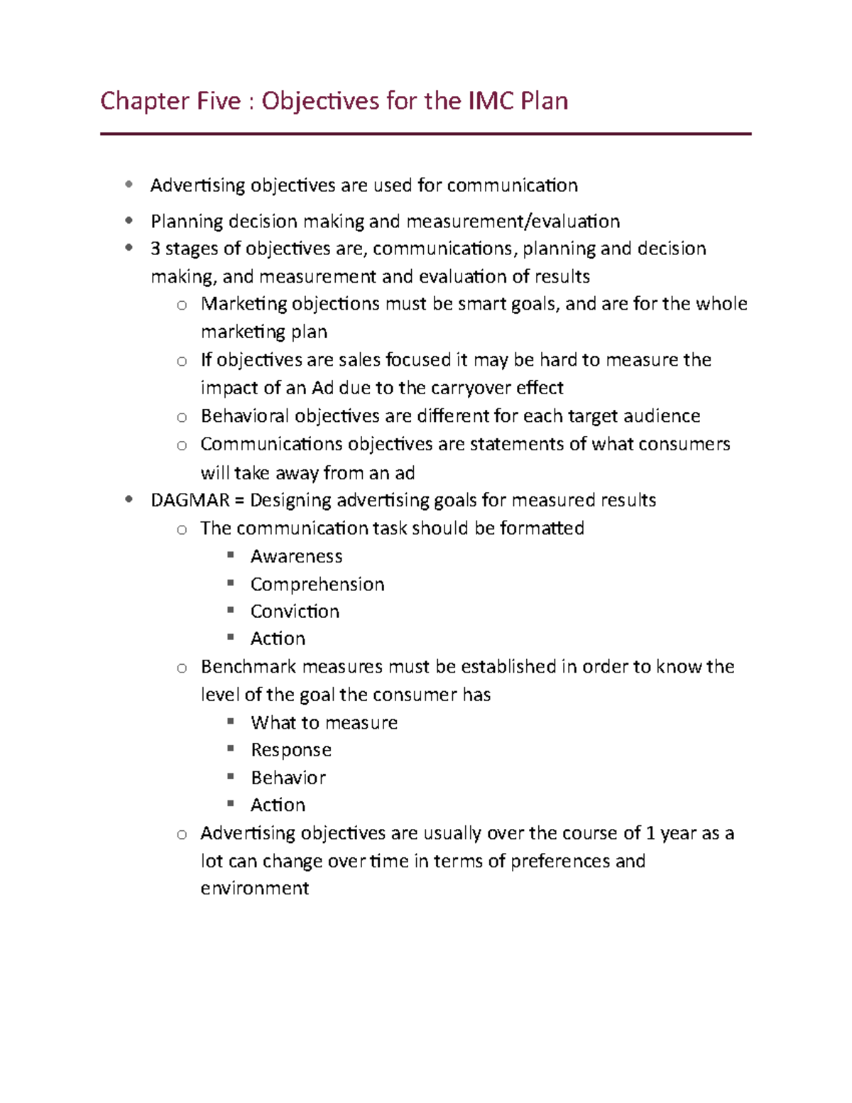 Chapter 5 - Objectives for the IMC Plan - Chapter Five : Objectives for ...
