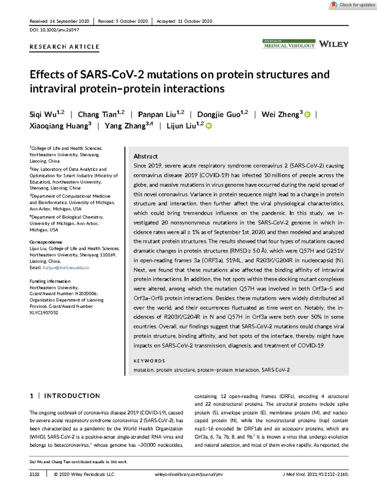 Effects of SARS‐Co V‐2 mutations on protein structures and interviral ...