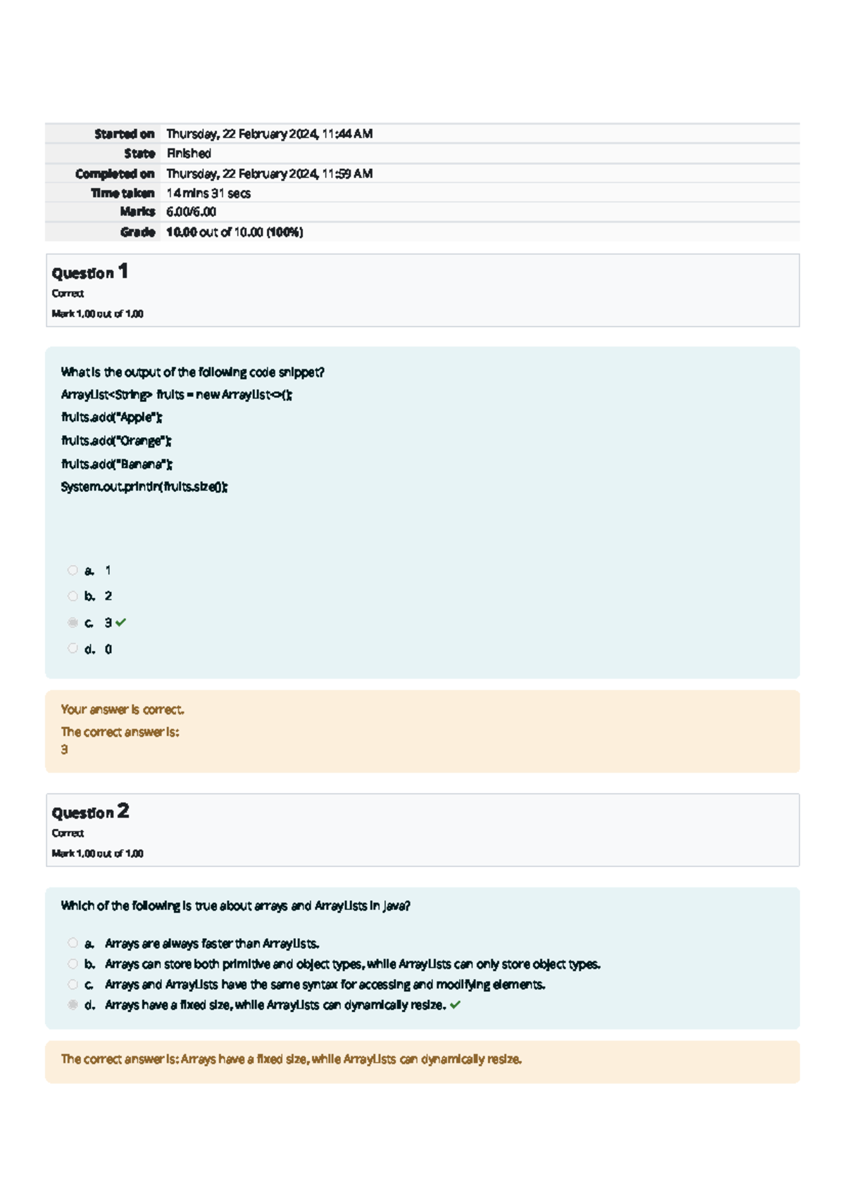 CS 1102 Self-Quiz Unit 4 - Started on Thursday, 22 February 2024, 11:44 ...