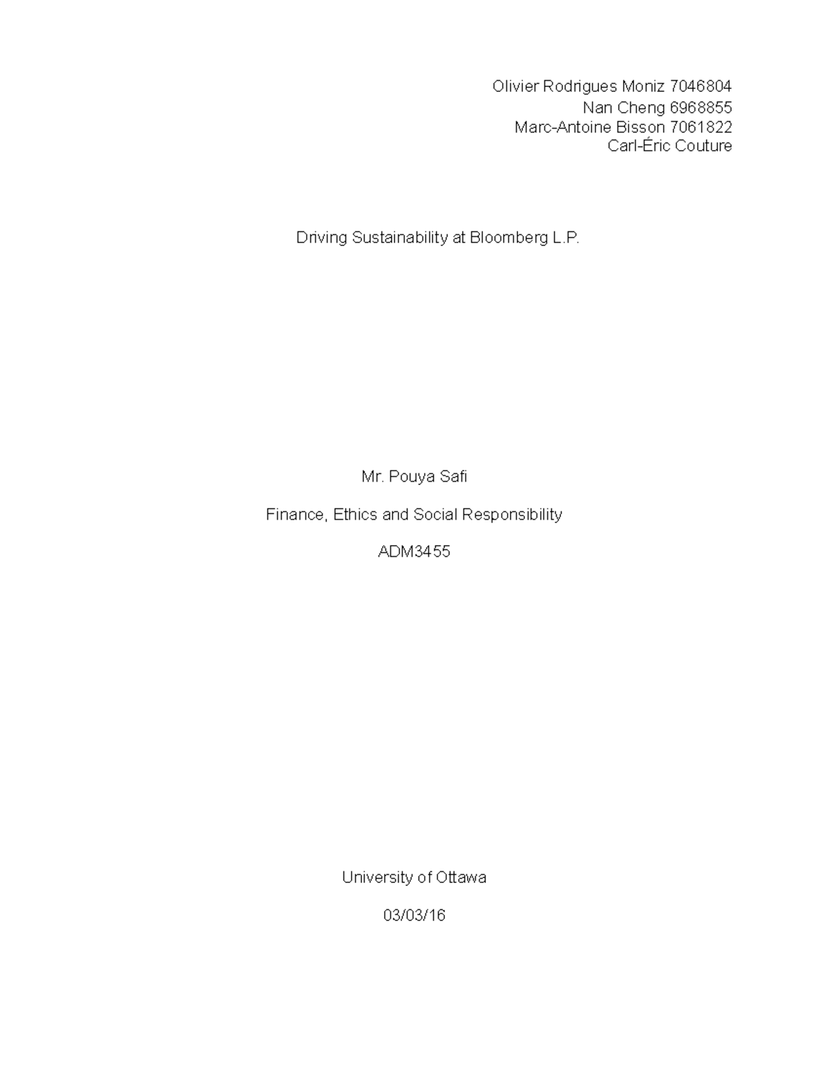 Bloomberg case 1 - note - Olivier Rodrigues Moniz 7046804 Nan Cheng ...